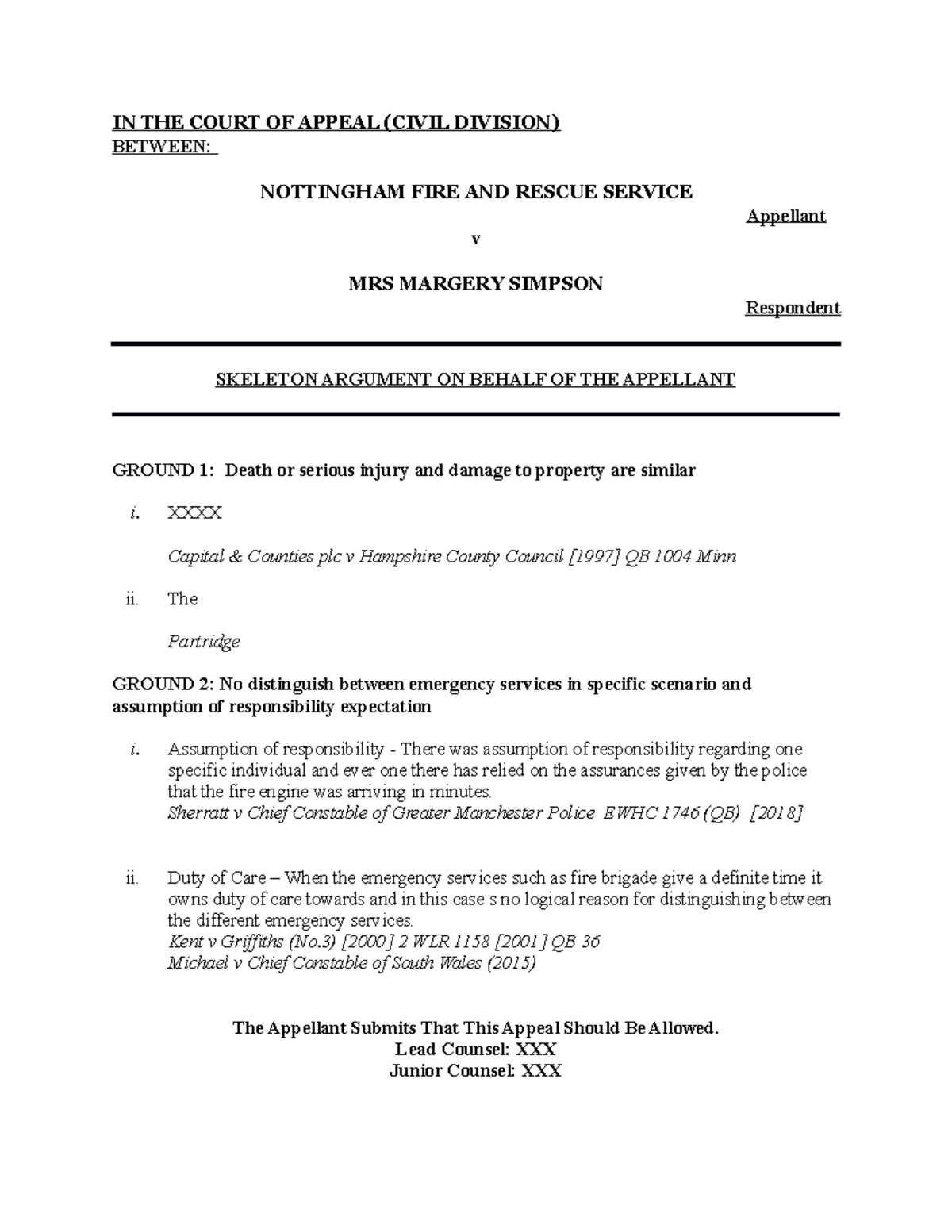 Final Skeleton Arguement on behalf of the Appellant - IN THE COURT OF ...