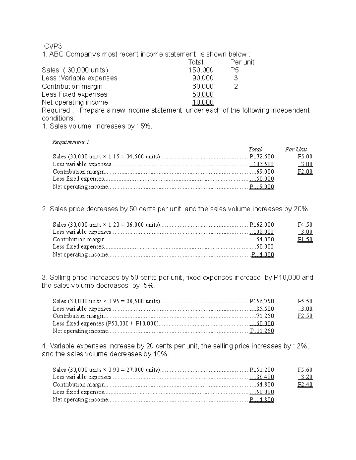 4.3 CVP3 - CVP 3 Analysis - CVP 1. ABC Company’s most recent income ...