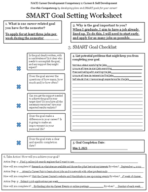 Smart Goals Worksheet - NACE Career Development Competency 1: Career ...