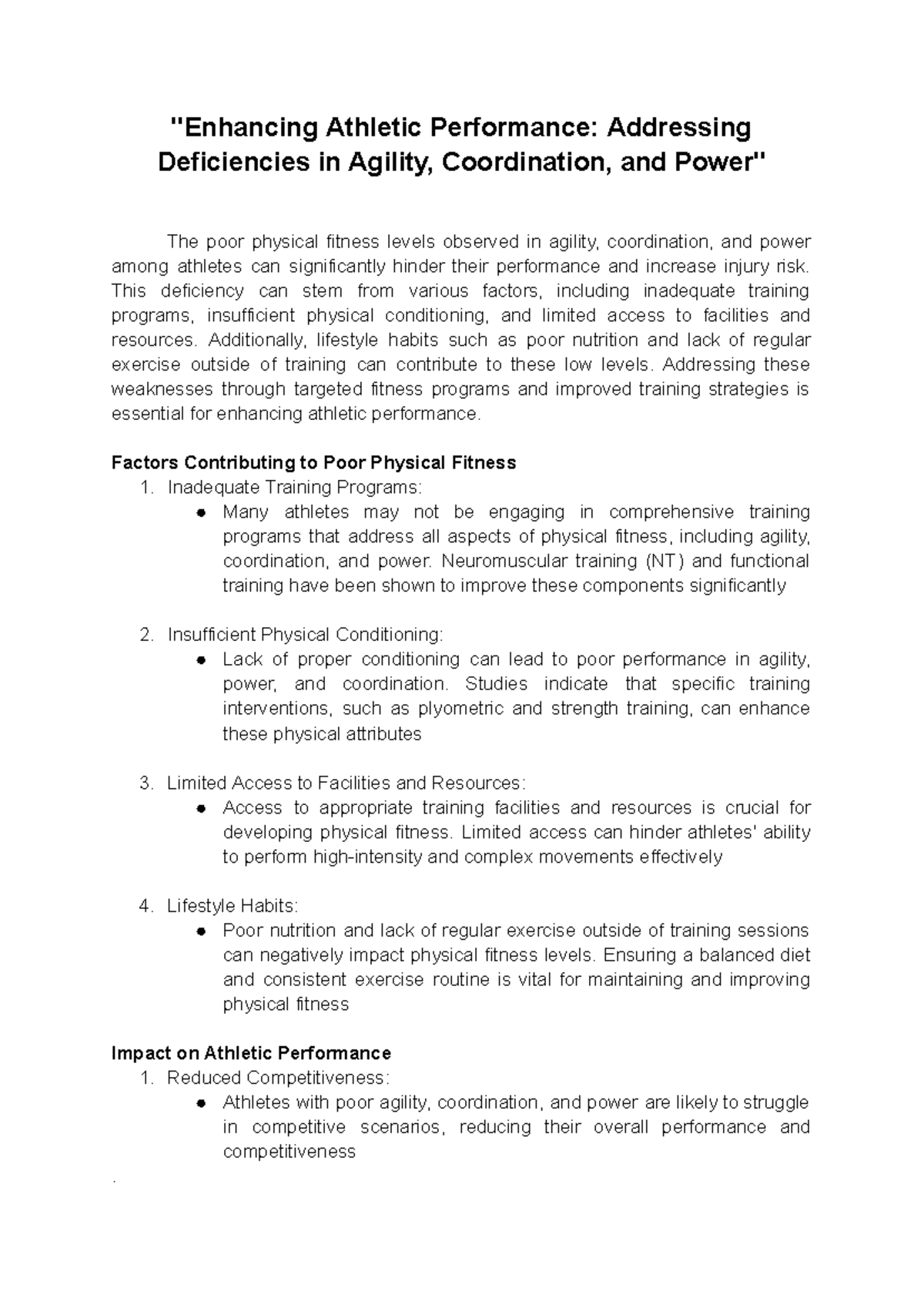 Enhancing Athletic Performance Addressing Deficiencies in Agility ...