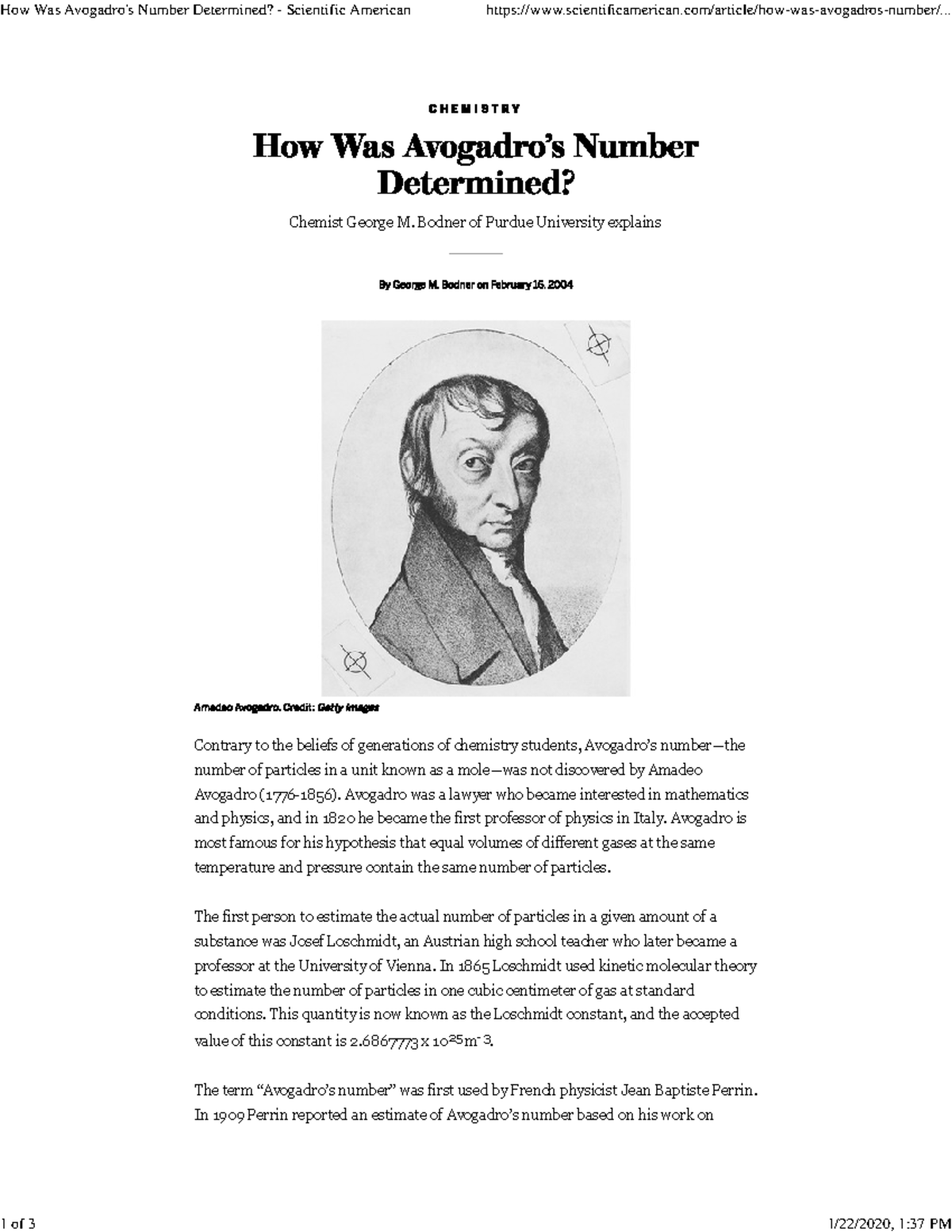 How Was Avogadros Number Determined - Scientific American - Chemist ...