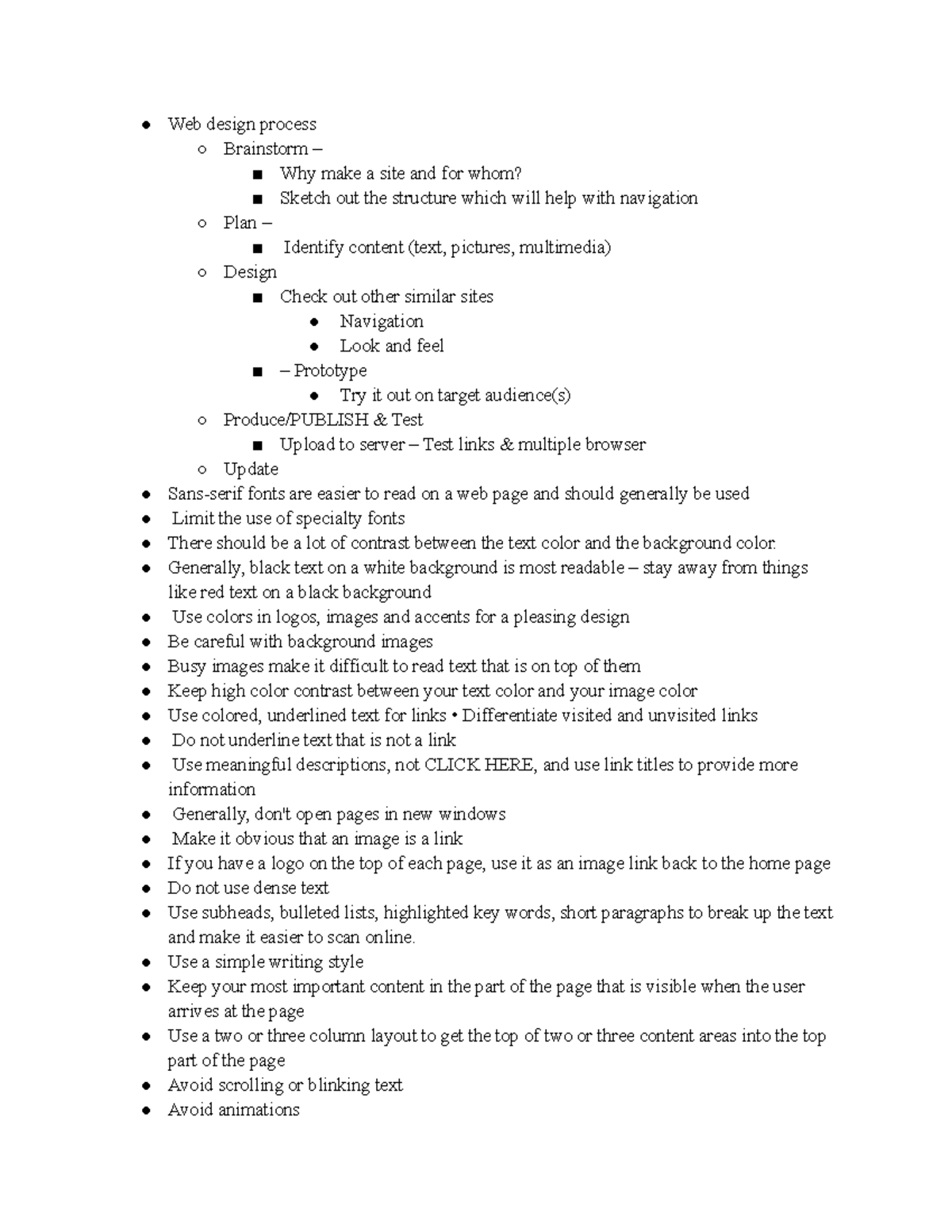 World Wide Web notes - Web design process Brainstorm – Why make a site ...