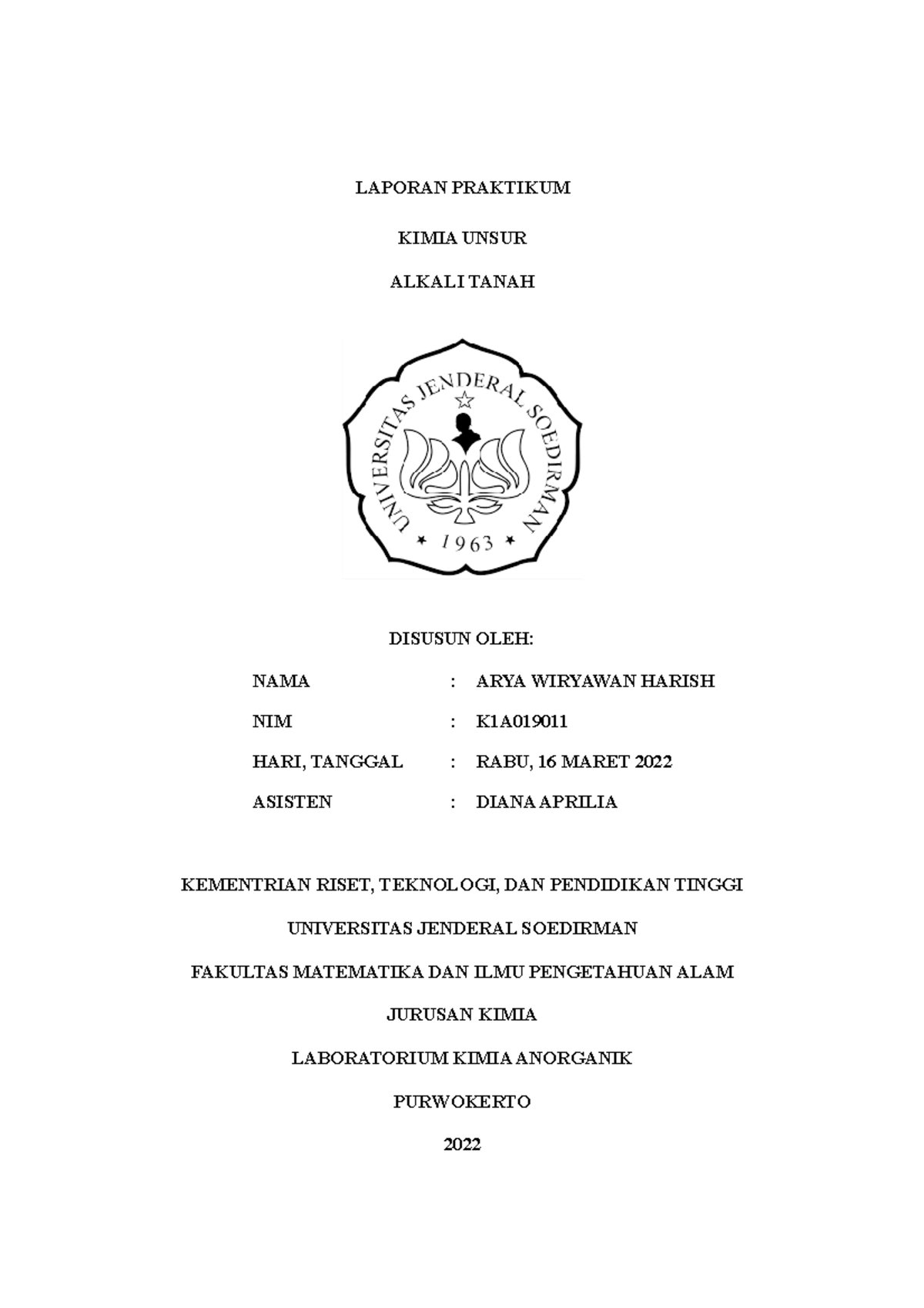 Contoh Jurnal Praktikum - LAPORAN PRAKTIKUM KIMIA UNSUR ALKALI TANAH ...