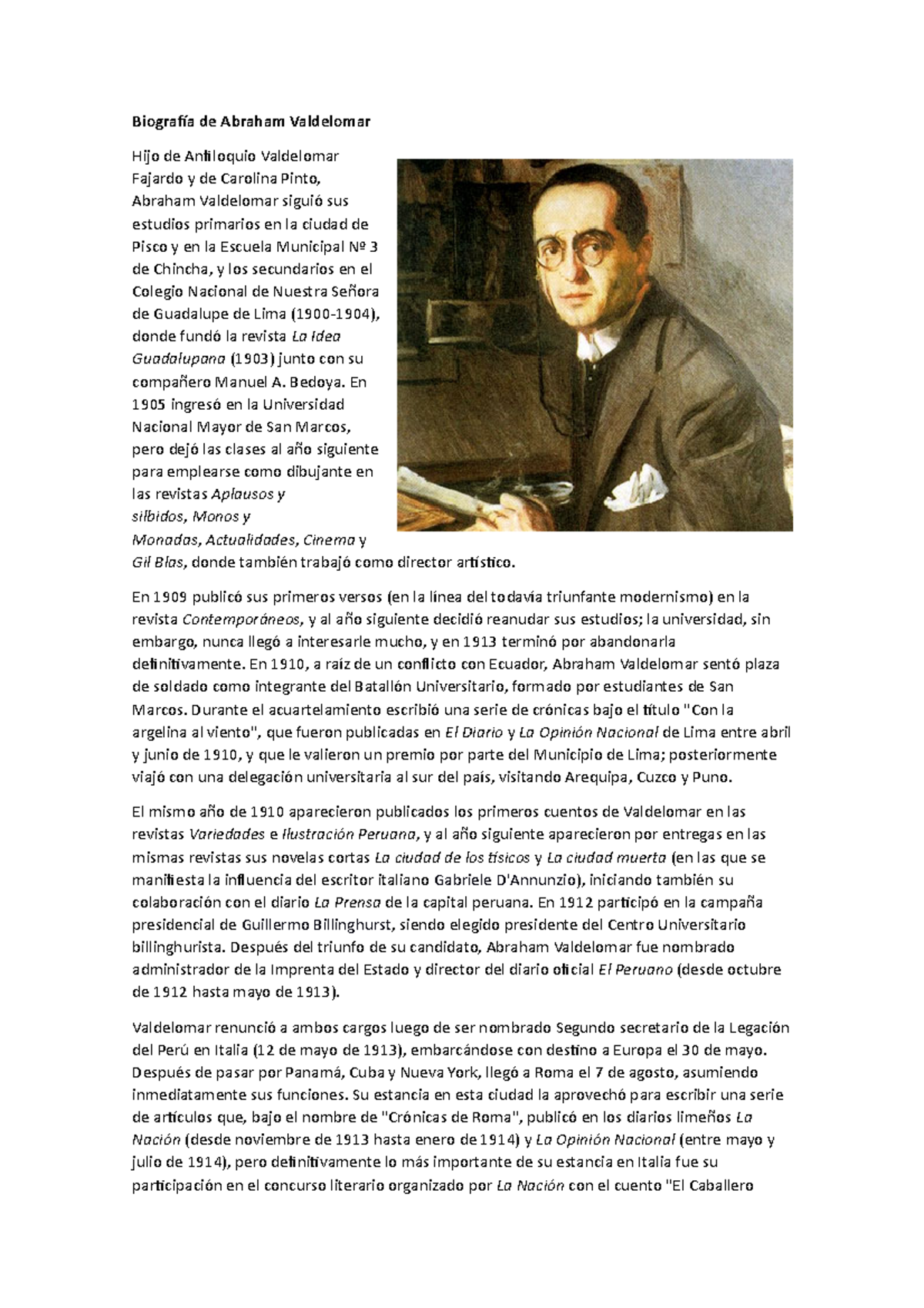 Biografía de Abraham Valdelomar- Ccama - Biografía de Abraham ...