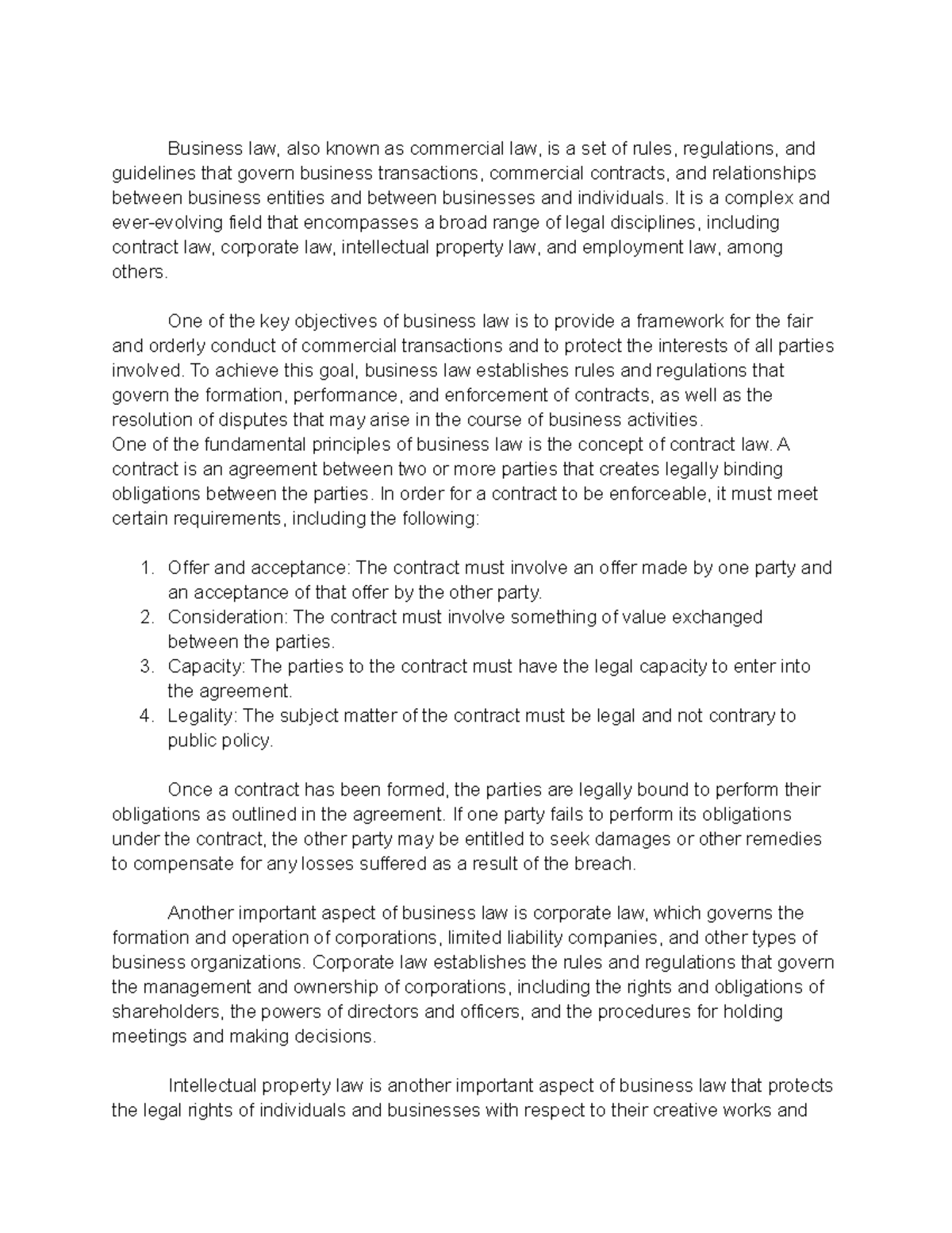 Business Law Notes - Business law, also known as commercial law, is a ...