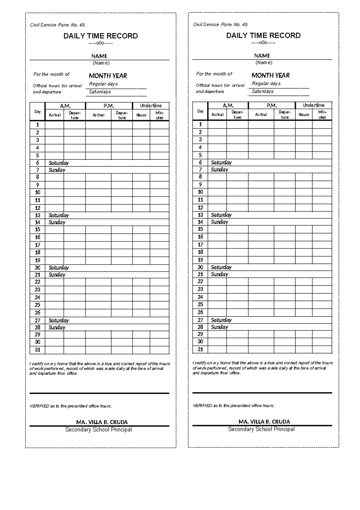 Encoded-DTR - dtr encoded - Civil Service Form No. 48 DAILY TIME RECORD ...