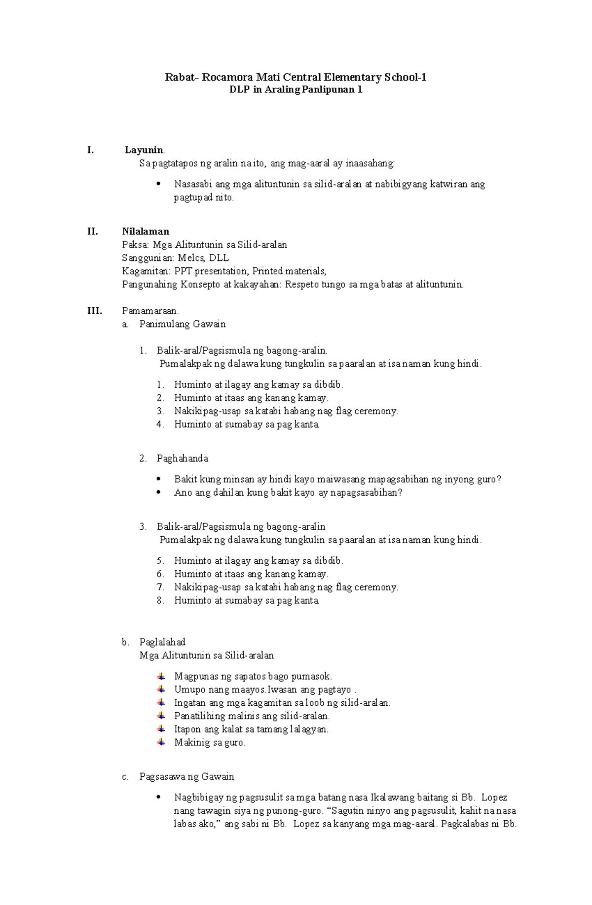ARAL PAN WEEK 6 - LESSON PLAN IN ARAL PAN 1 - Rabat- Rocamora Mati ...