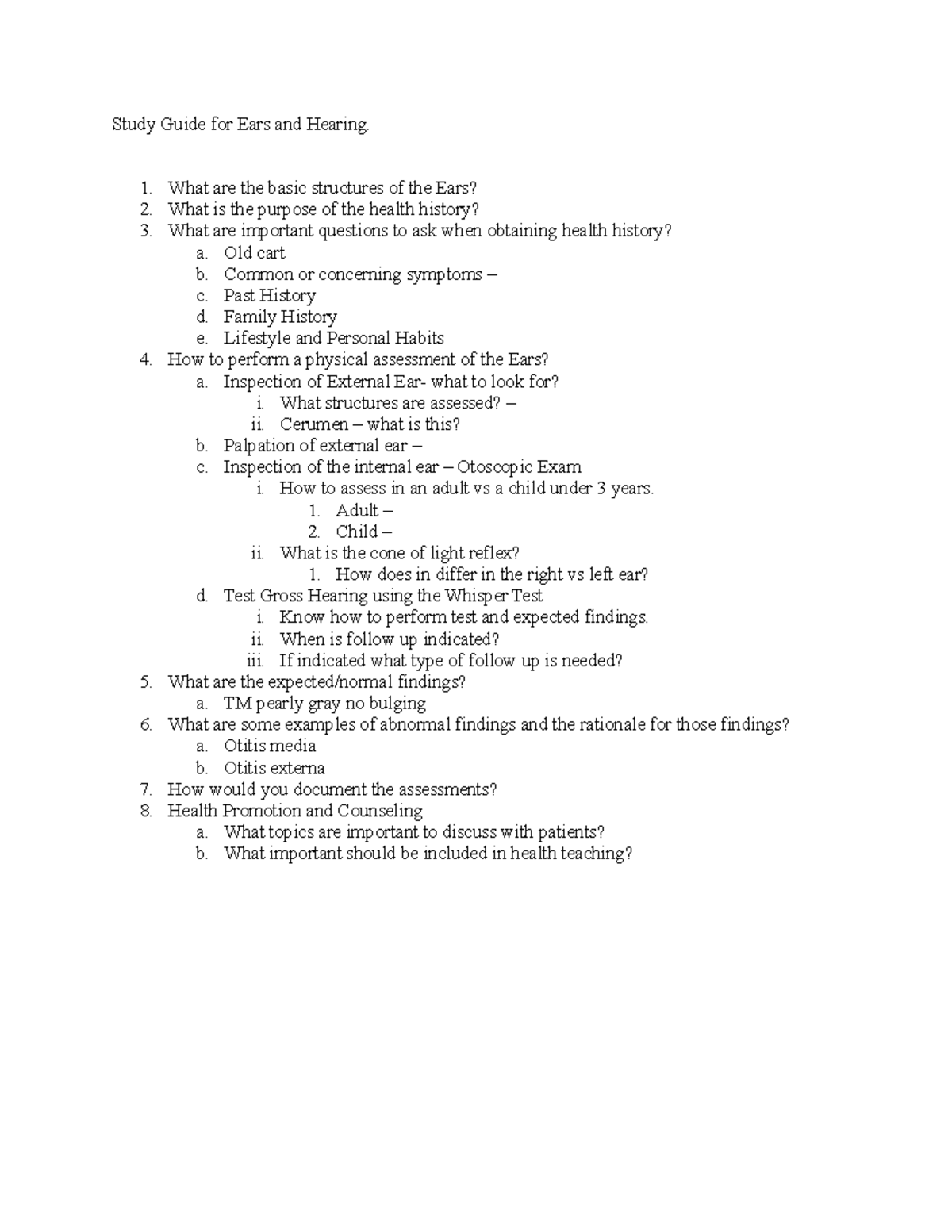 Study Guide for Ears revised - Study Guide for Ears and Hearing. What ...