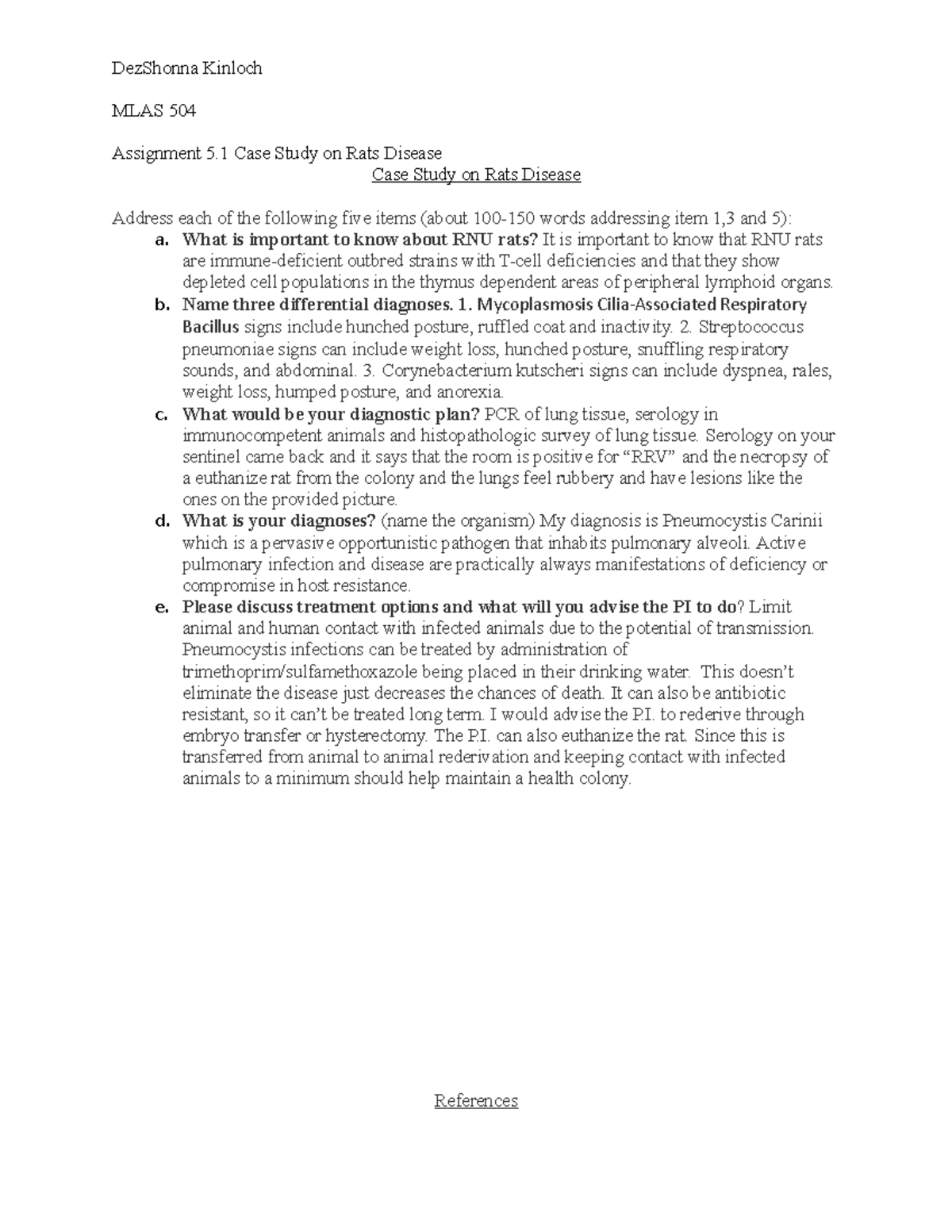 CASE Study ON RAT Disease - DezShonna Kinloch MLAS 504 Assignment 5 ...