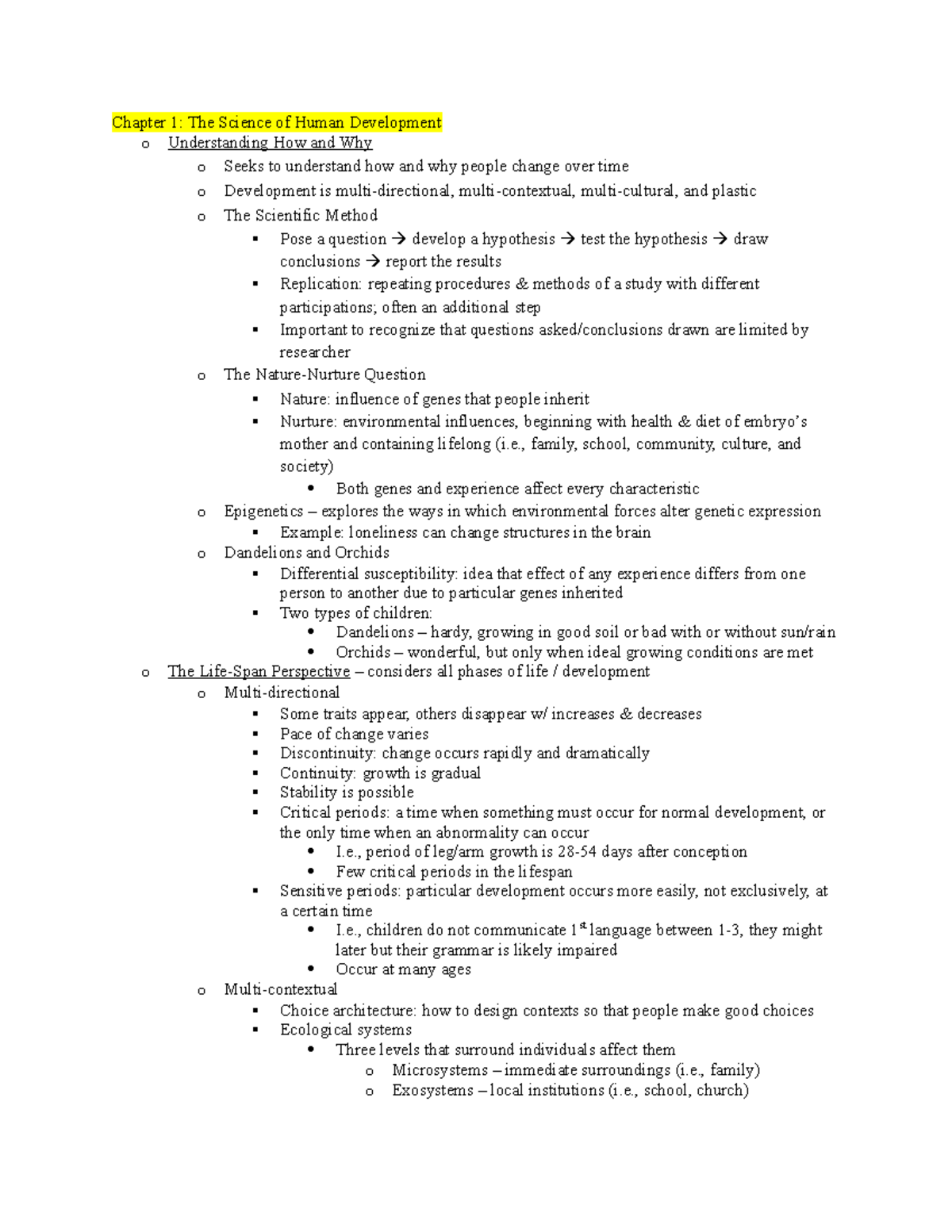 Chapters 1 and 2 - Chapter 1: The Science of Human Development o ...
