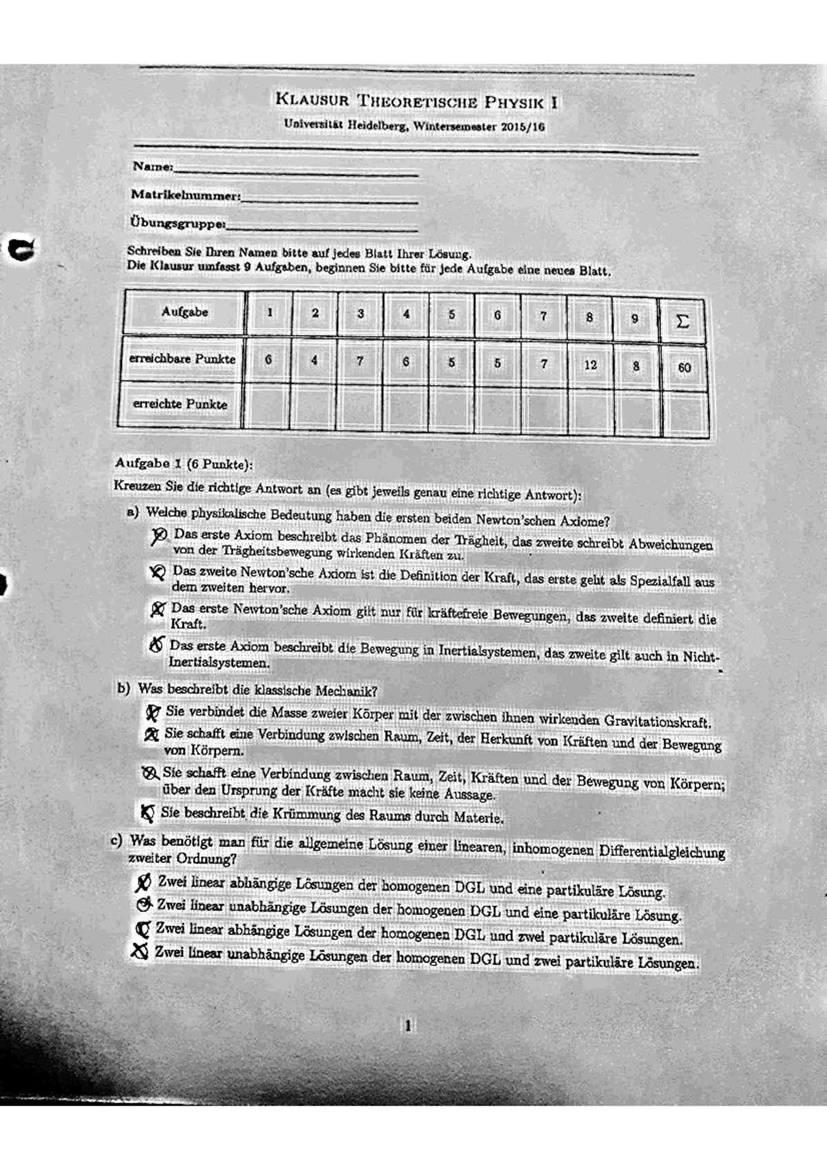 Altklausur Bartelmann, Matthias 2016-02 - Theoretische Physik I (klassische Mechanik) - Studocu