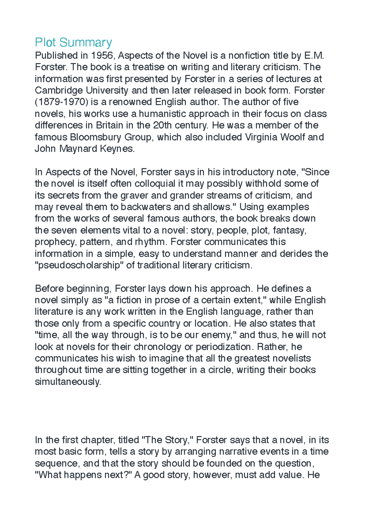 Aspects novel summary - Ch 1 notes - Plot Summary Published in 1956 ...