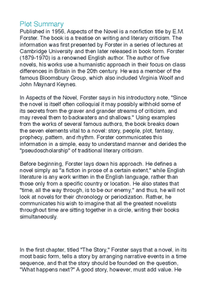 Aspects of the Novel - Chapter wise summary of unit 1 - Assignment ...