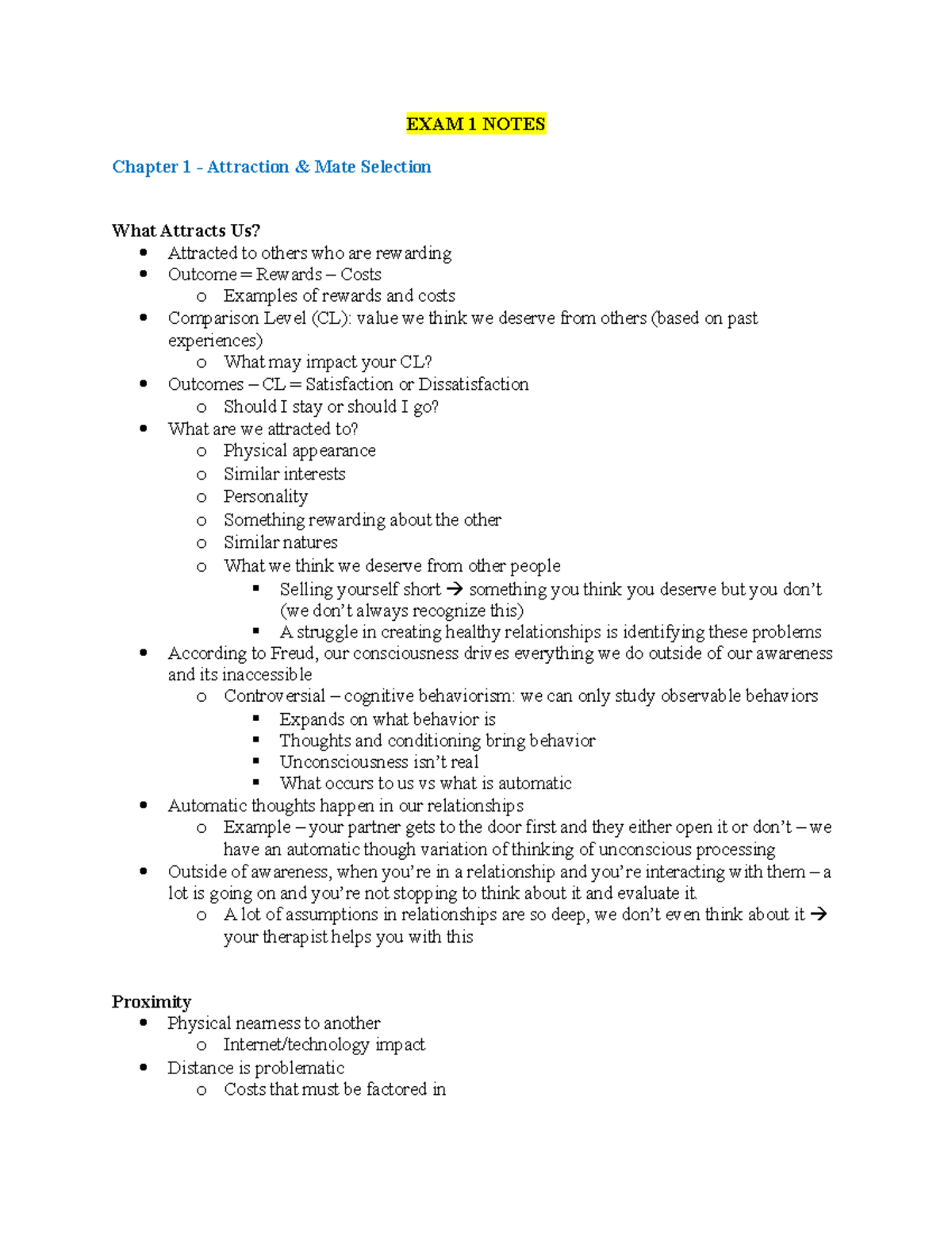 EXAM 1 Notes - Prof. Jon R Webb - EXAM 1 NOTES Chapter 1 - Attraction ...