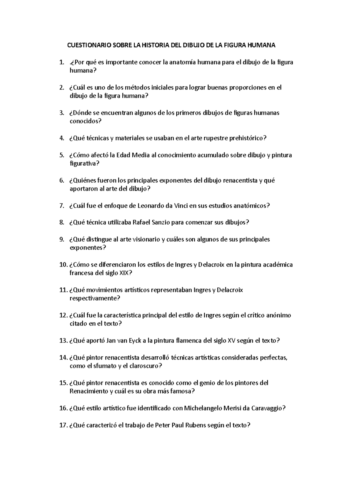 Cuestionario EST - sedt - CUESTIONARIO SOBRE LA HISTORIA DEL DIBUJO DE ...