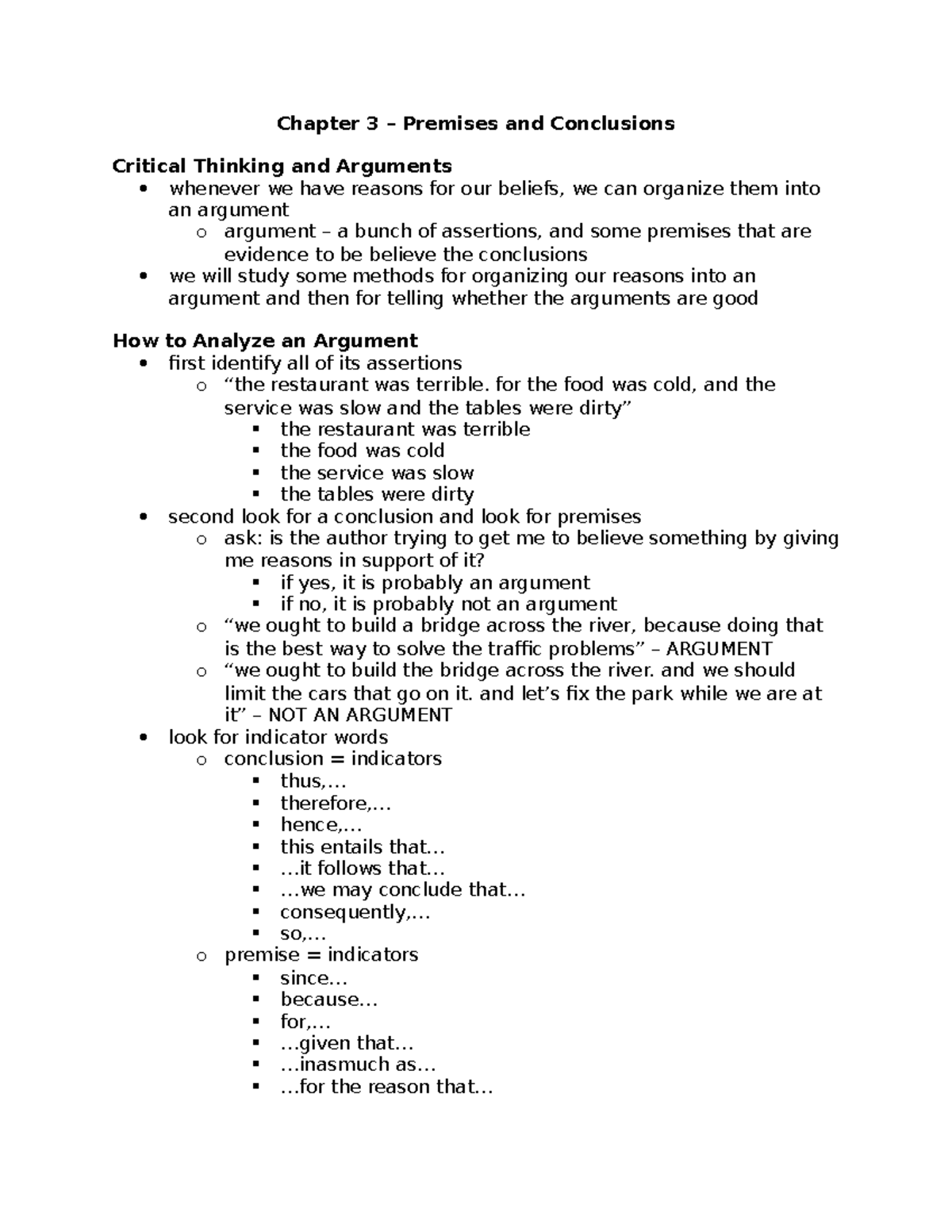 Chapter 3 - Lecture notes 3 - Chapter 3 – Premises and Conclusions ...