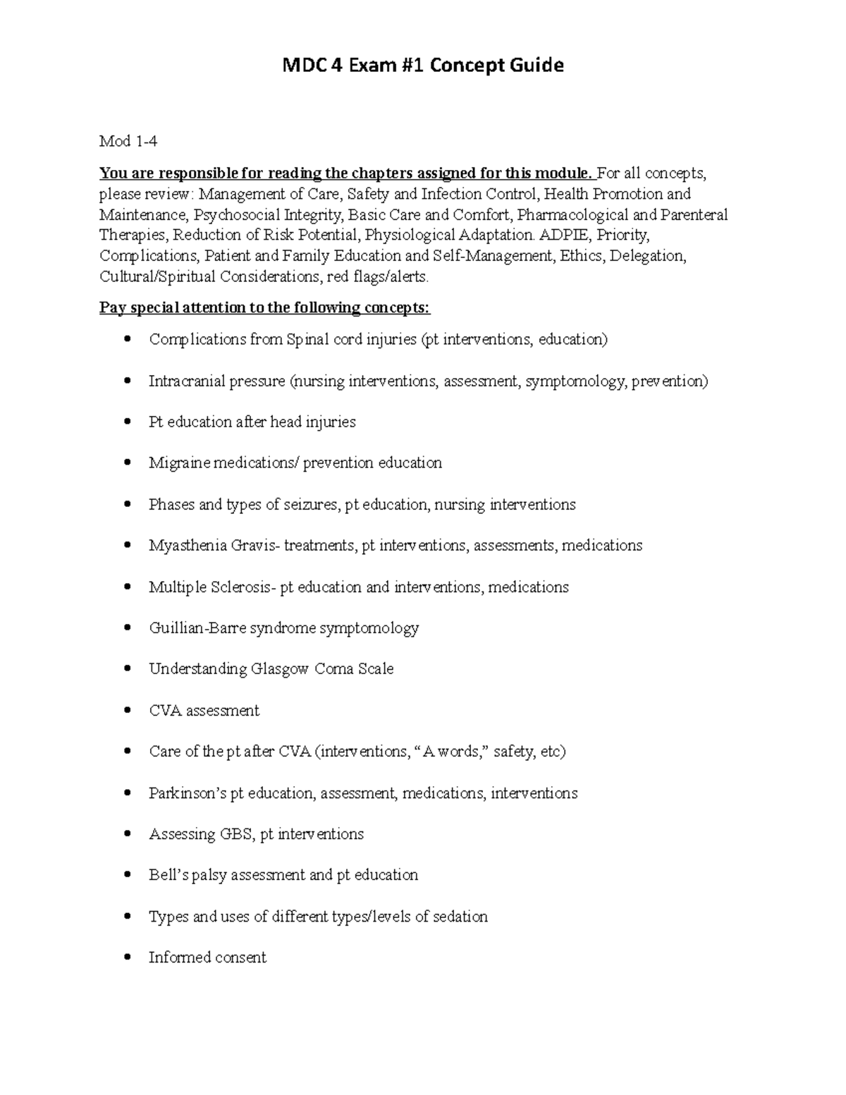Concept Guide MDC 4 Exam #1 Summer 2021 - MDC 4 Exam #1 Concept Guide ...