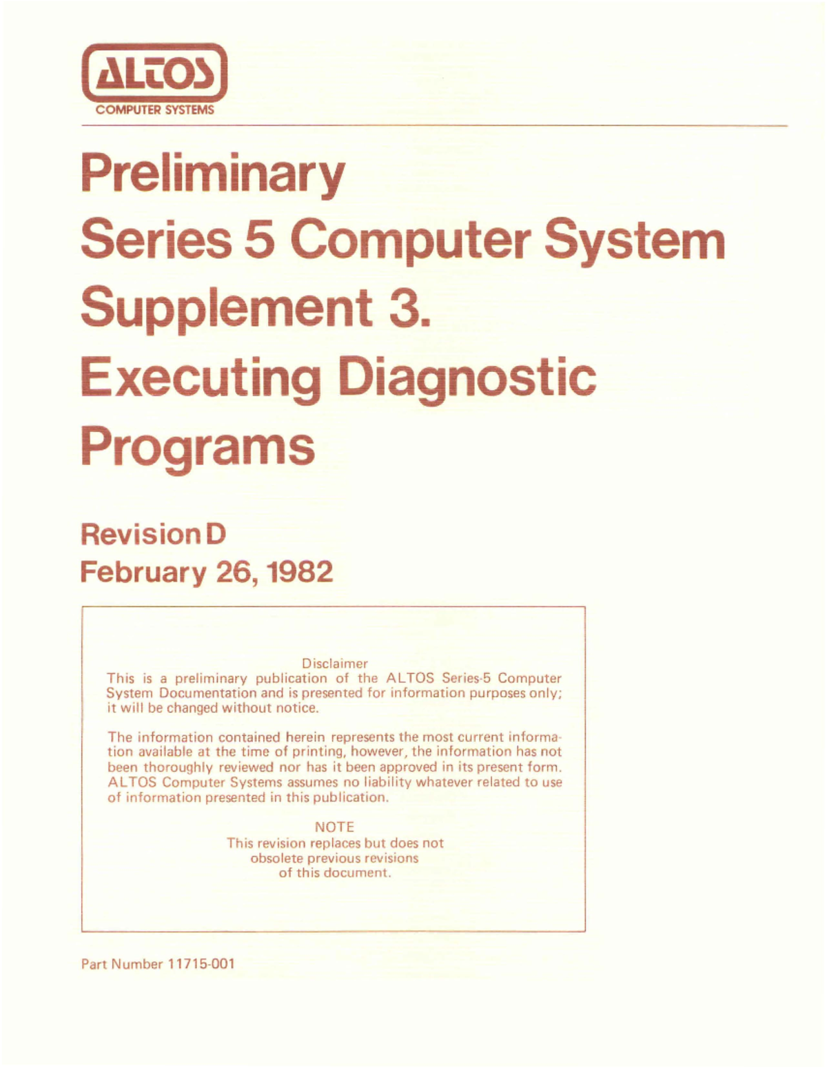 Preliminary Series 5 Computer System Supplement 3. Executing Diagnostic ...