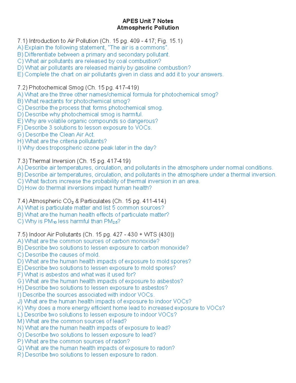 Unit+7+Summary+Questions - APES Unit 7 Notes Atmospheric Pollution 7 ...