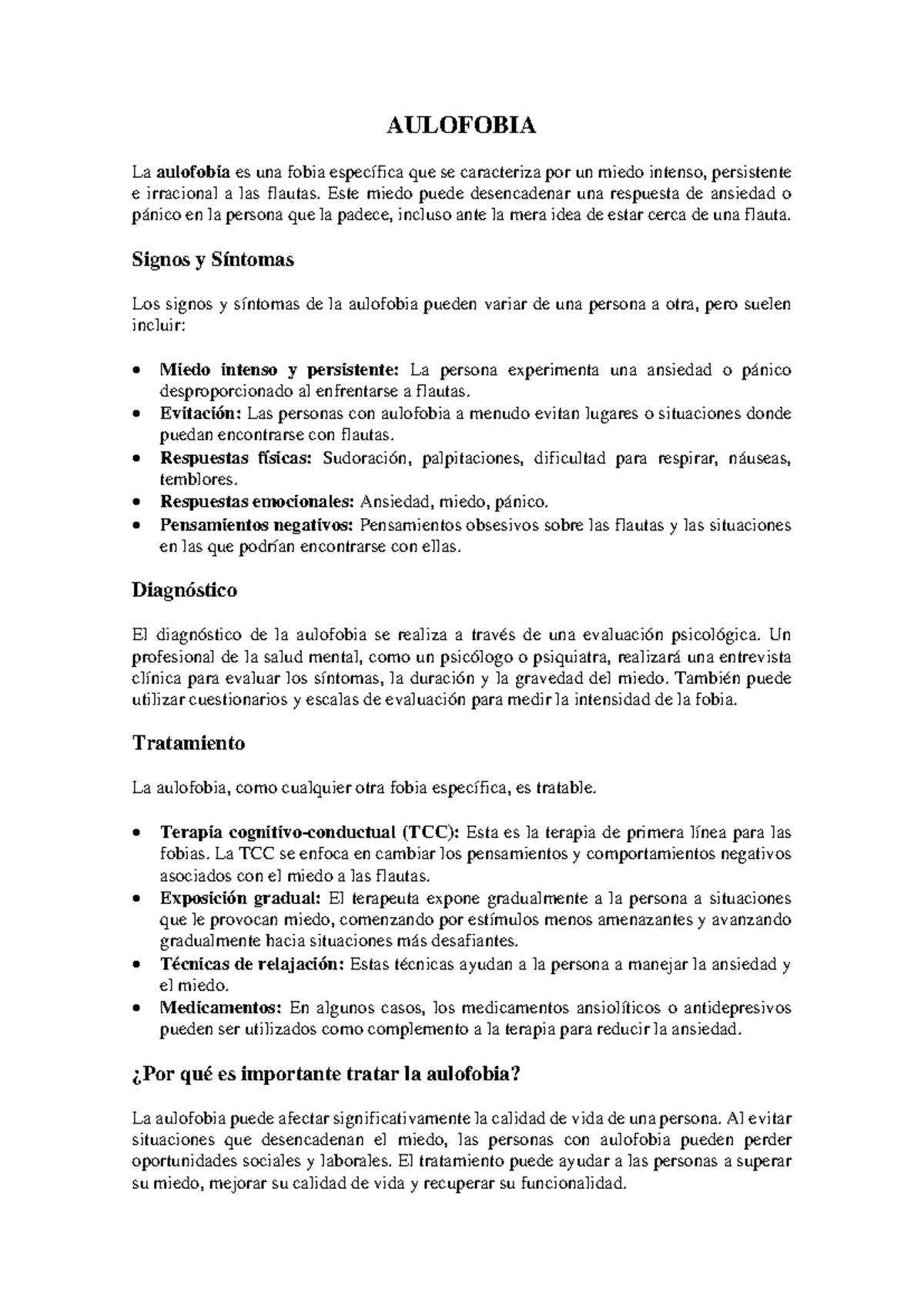 Aulofobia - fobias - AULOFOBIA La aulofobia es una fobia específica que ...