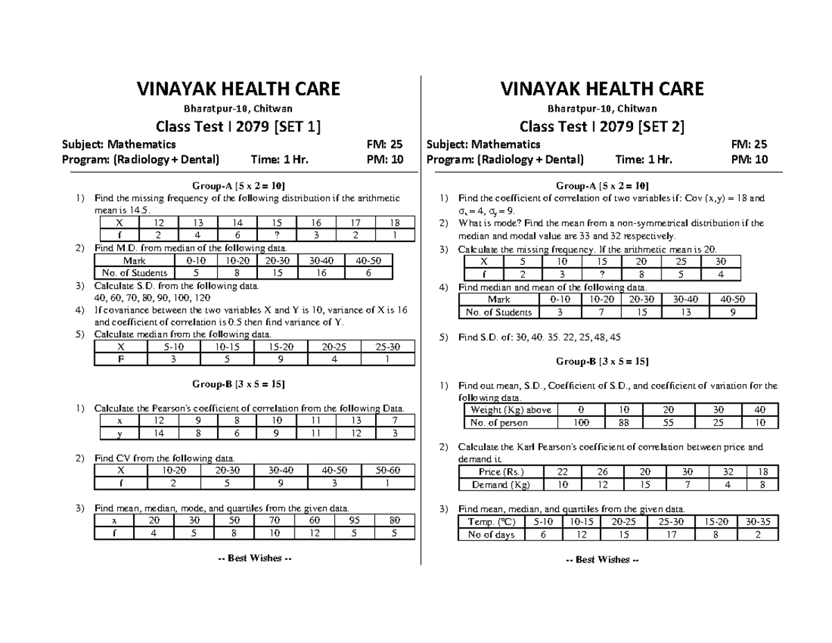 Exam2 - fgsg - VINAYAK HEALTH CARE Bharatpur-10, Chitwan Class Test I ...