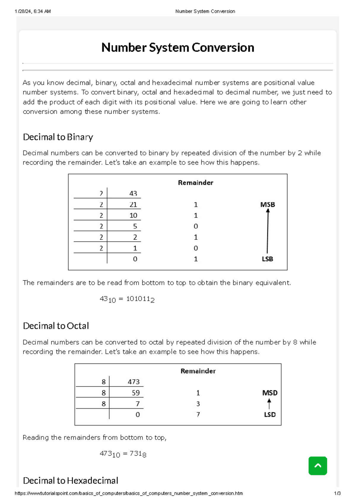 Number System Conversion - 1/28/24, 6:34 AM Number System Conversion - Studocu