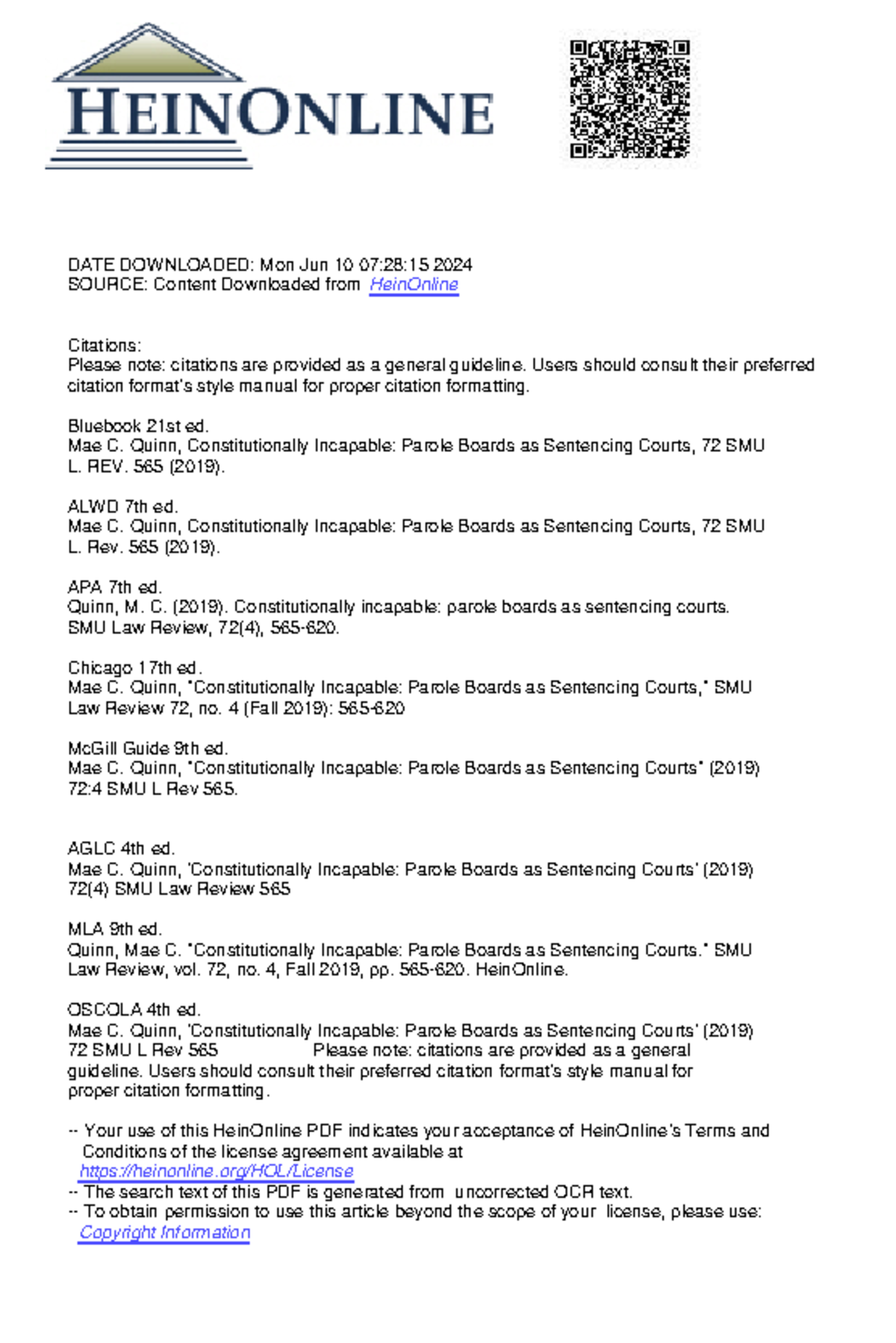 Parole - NOTES - ####### DATE DOWNLOADED: Mon Jun 10 07:28:15 2024 ...