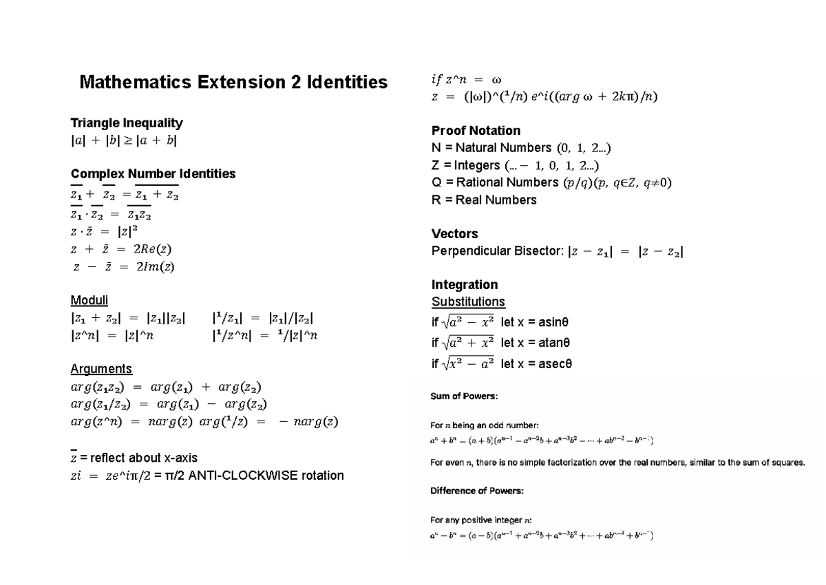 Ext 2 Identities - Mathematics Extension 2 Identities Triangle ...