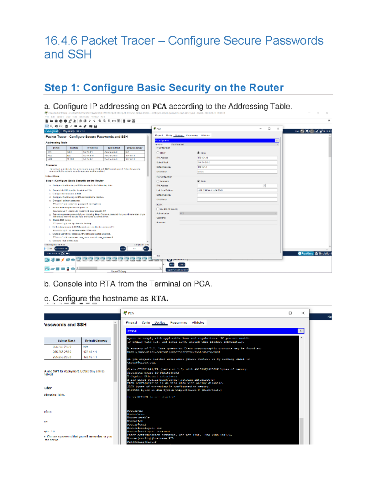 Lab 9 Packet Tracer 16 4 6 16 4 Packet Tracer Configure Secure Passwords And Ssh Step 1