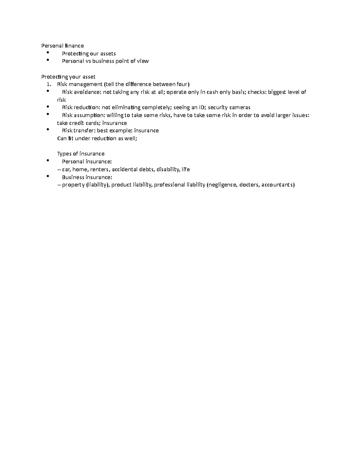 Exam 3 quiz - Lecture notes exam 3 - Personal finance Protecting our ...