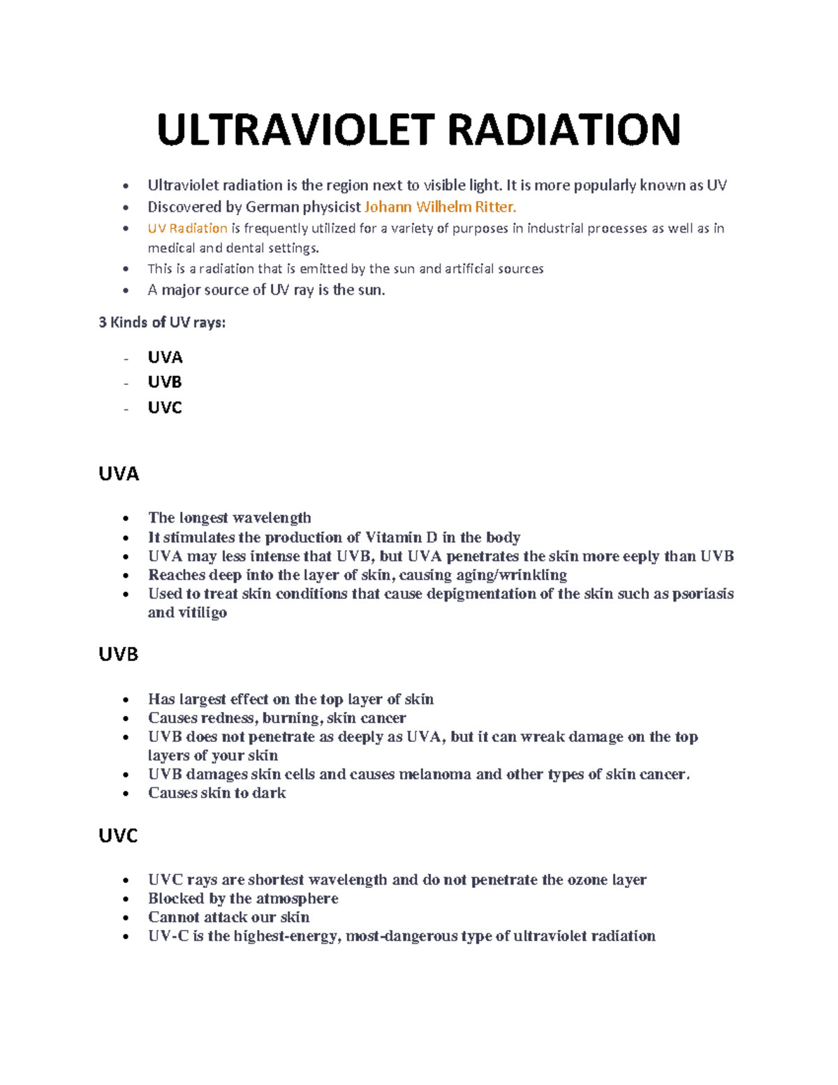 Uv - Task about UV radiation - ULTRAVIOLET RADIATION Ultraviolet ...