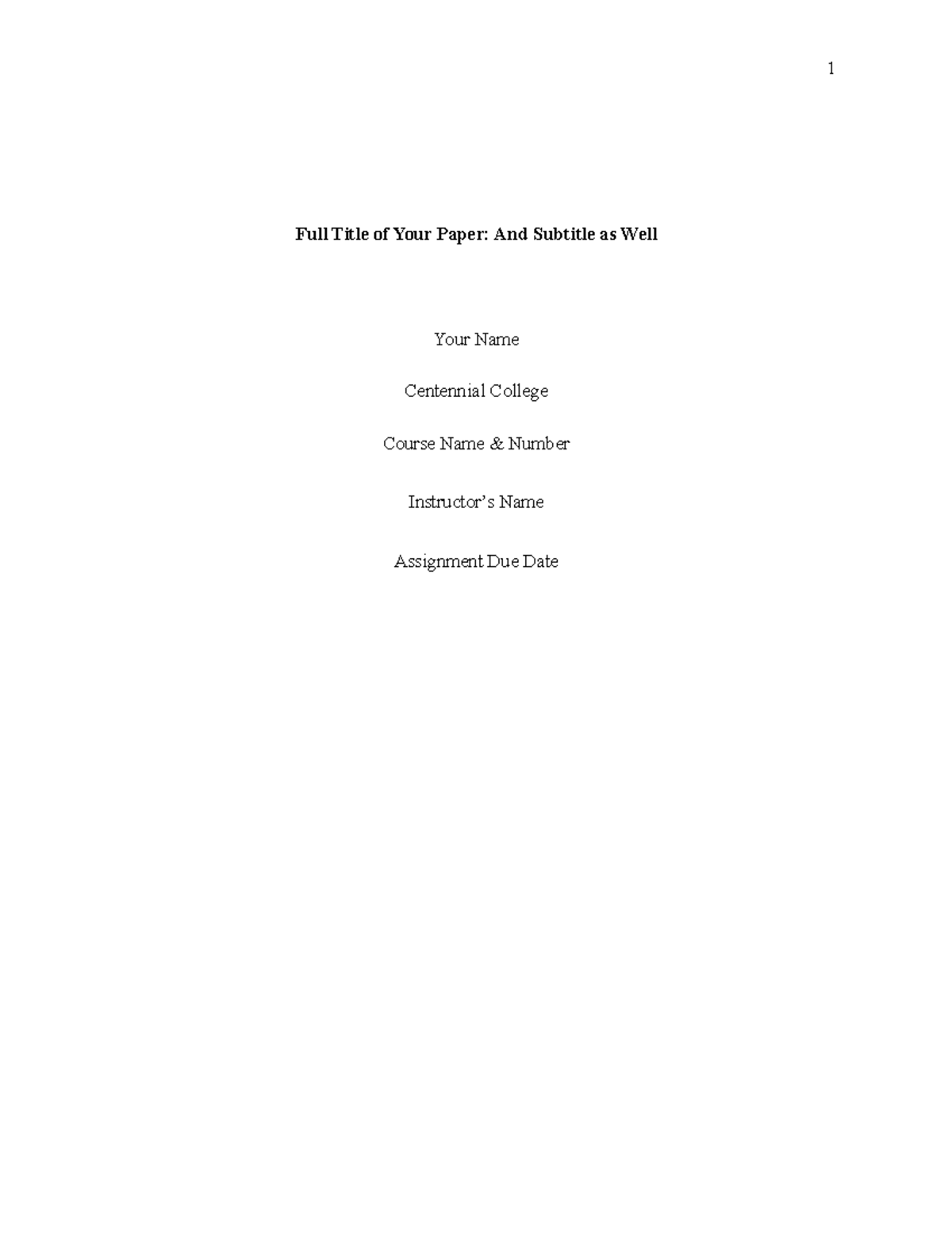 APA Formatted Paper Handout-APA 7e - 1 Full Title of Your Paper: And ...