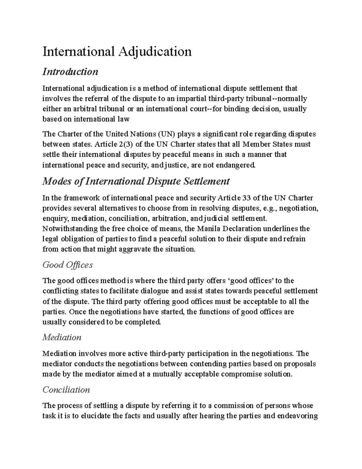 International Adjudication - International Adjudication Introduction ...