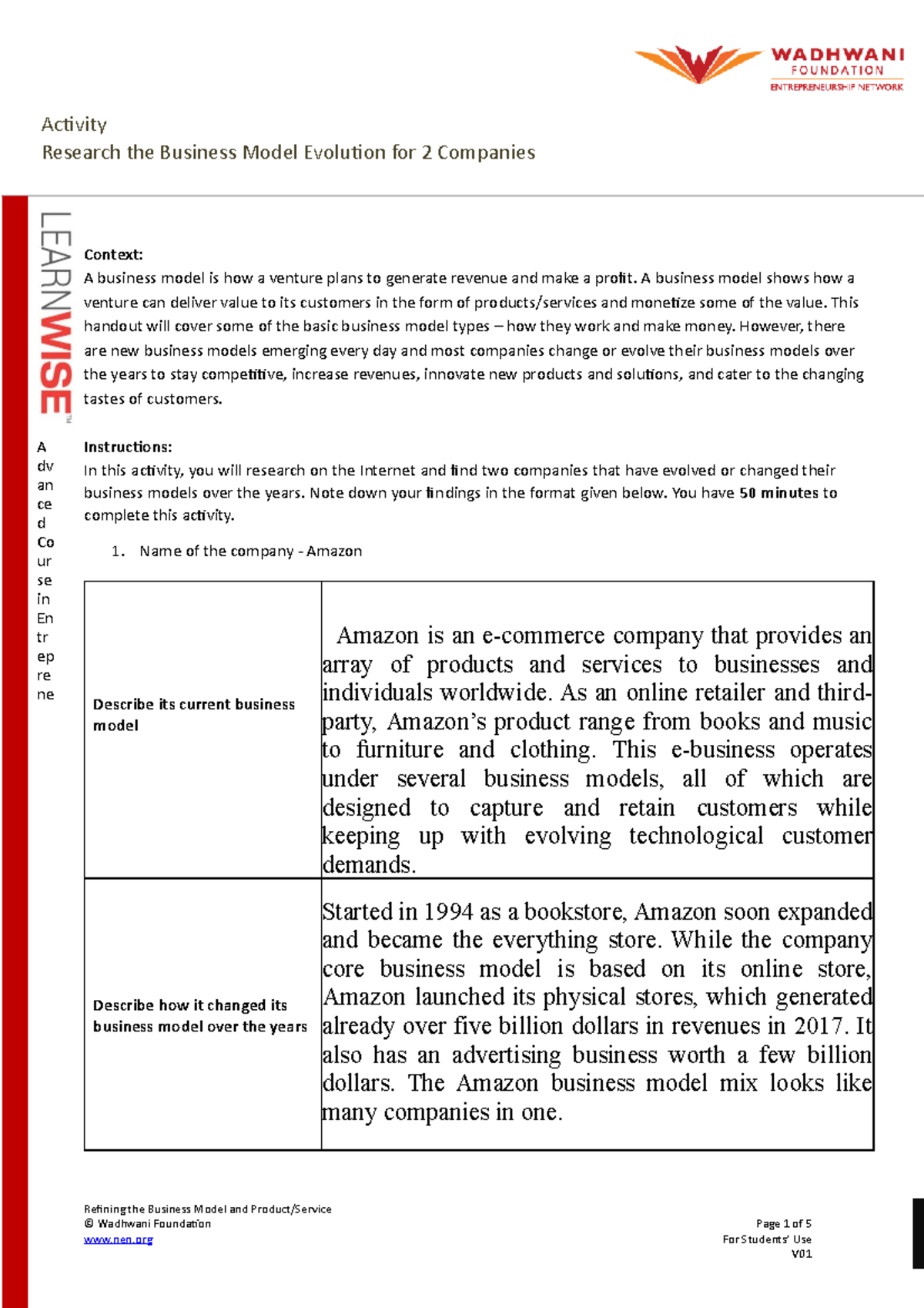 Research on business model of 2 companies 5 - Activity Research the ...
