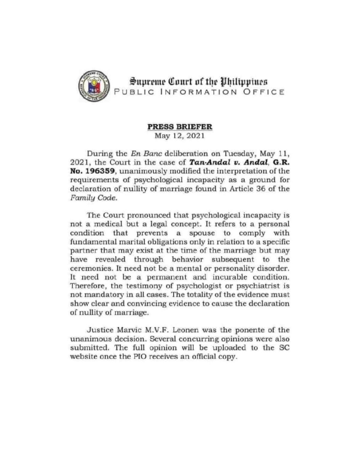 Psychological incapacity as a ground for Annulment of Marriage ...