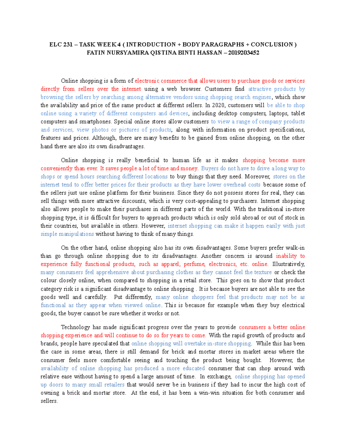 ( Introduction + BODY Paragraphs + Conclusion ) - ELC 231 – TASK WEEK 4 ...