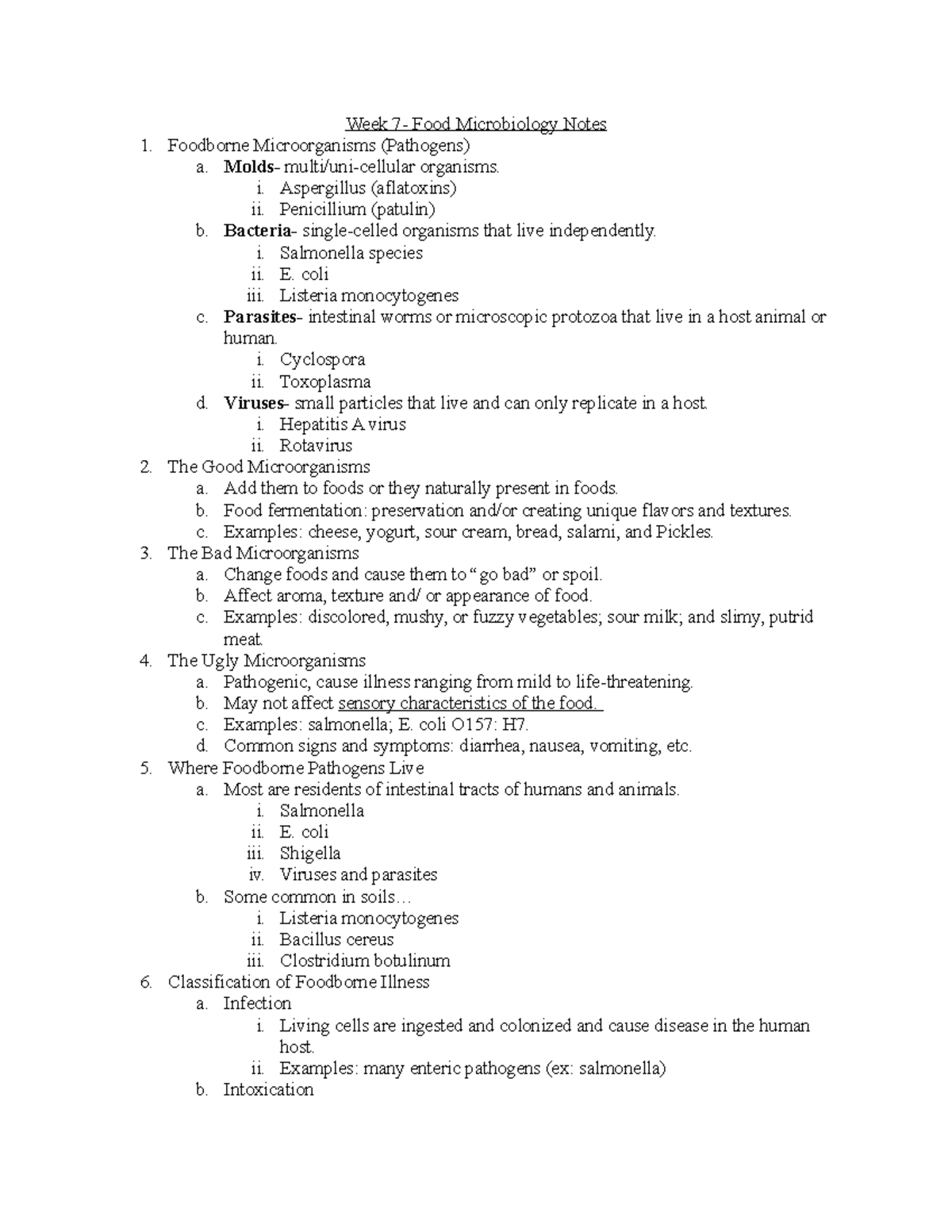 Food Microbiology Notes - Week 7- Food Microbiology Notes Foodborne ...