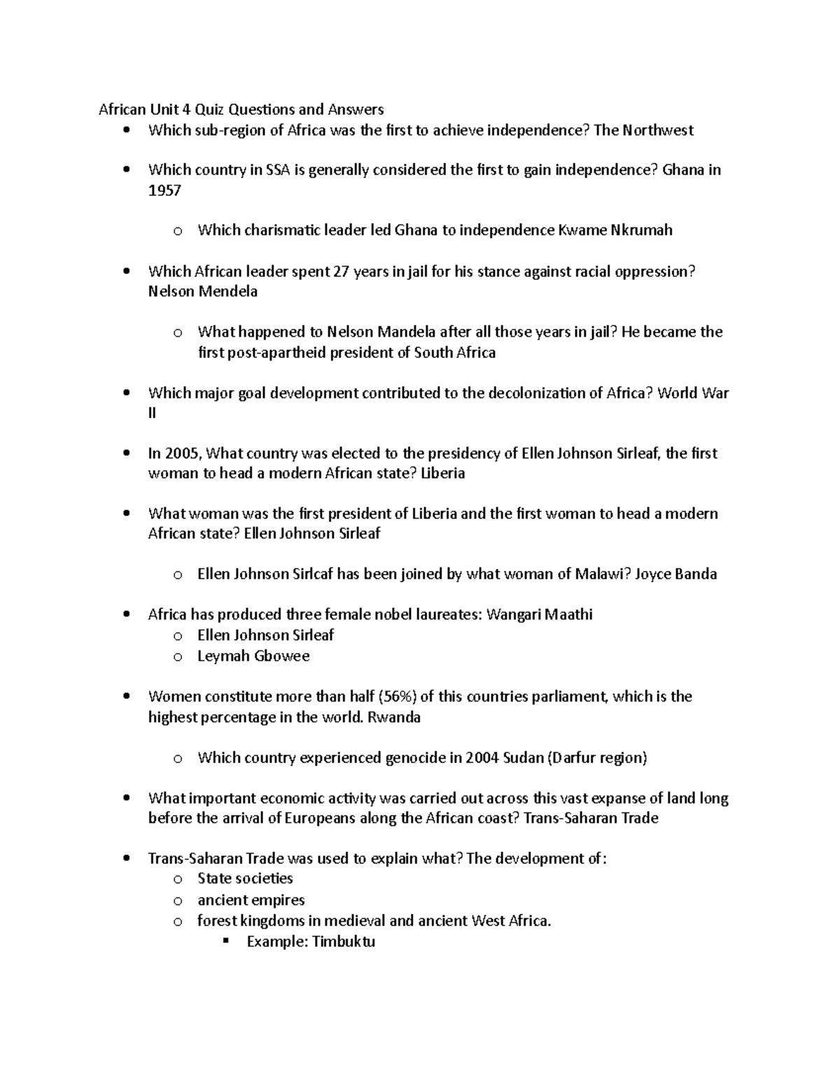 African Unit 4 Quiz Questions and Answers - African Unit 4 Quiz ...