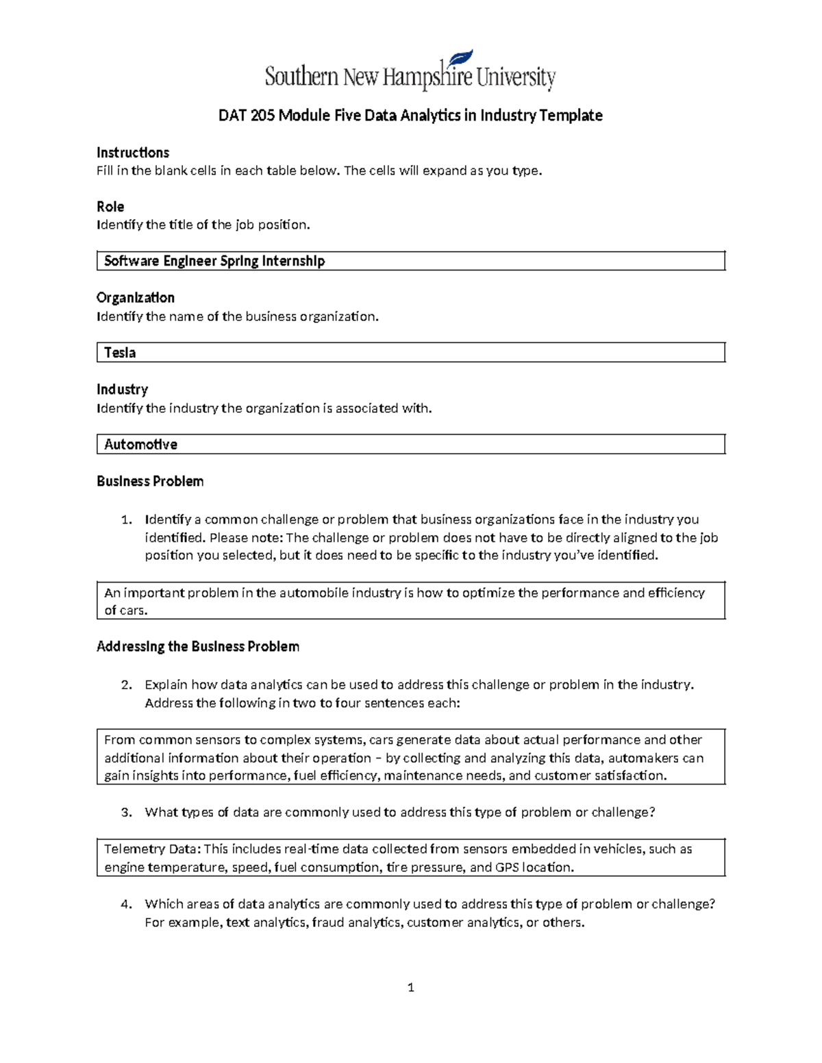 DAT 205 Module Five Data Analytics in Industry Template - The cells ...