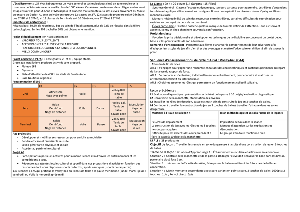 Fiche contexte S2 - L’établissement : LGT Yves Leborgne est un lycée ...