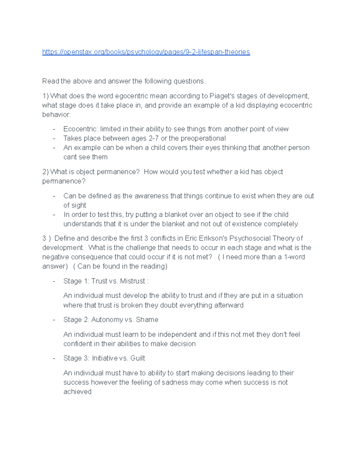 PSYC-101 Lifespan Development Reading Assignment () - - Studocu