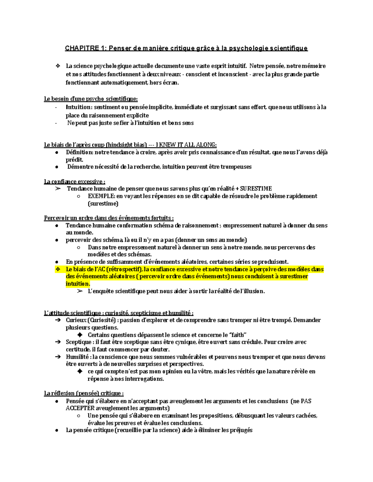 PSY 1501- Final-3 - Lecture notes 3 - CHAPITRE 1: Penser de manière ...