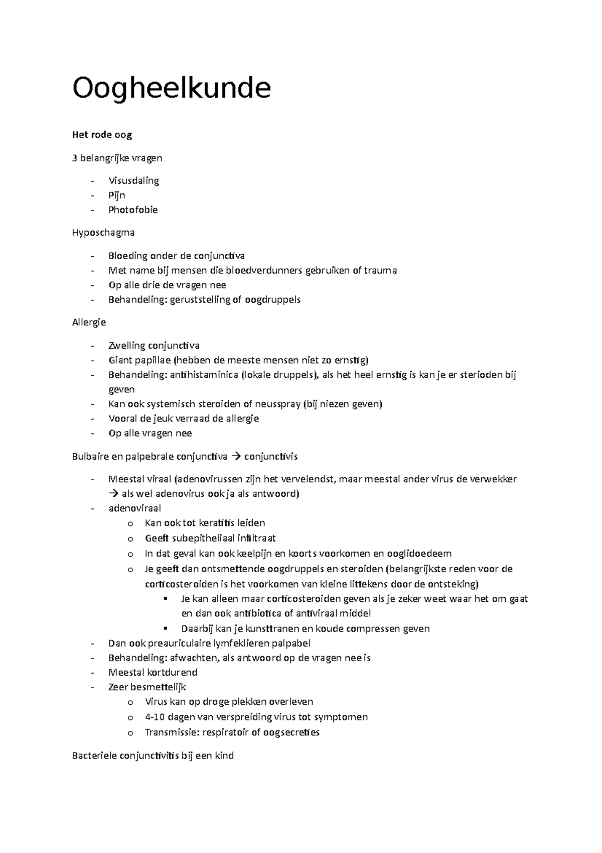 Oogheelkunde aantekeningen - Oogheelkunde Het rode oog 3 belangrijke ...