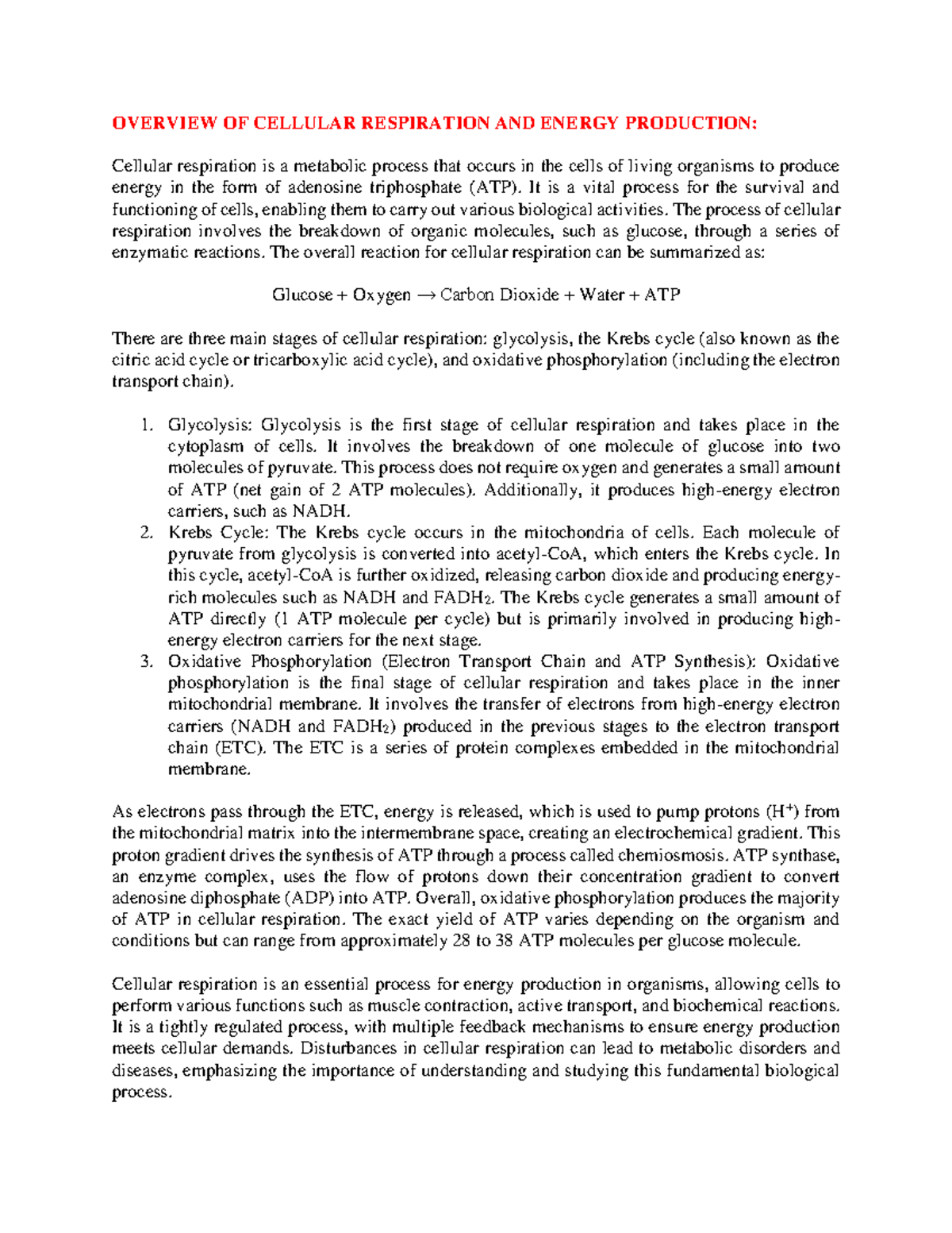 Lecture 3 Overview OF Cellular Respiration - OVERVIEW OF CELLULAR ...