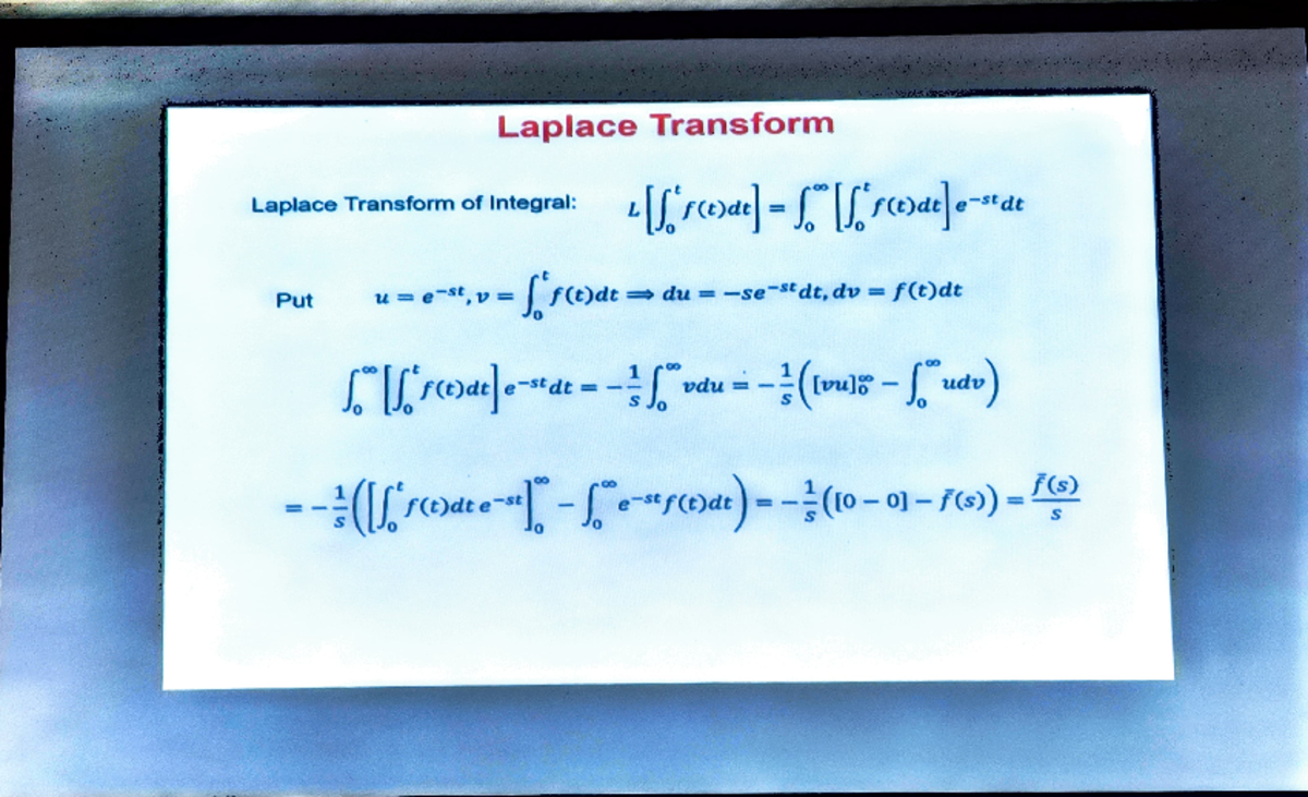 CLL261 Lec9 - Laplace Transform of Integral: Put -|[roa-froaleat u= e ...