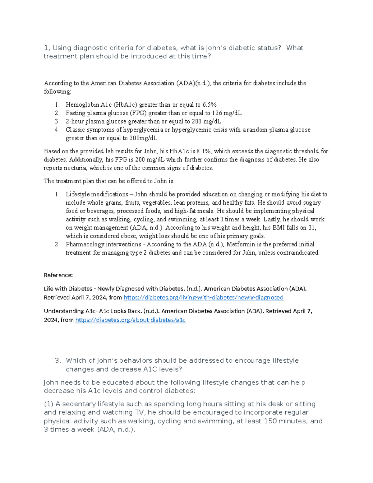 Week 5 case study quiz - 1, Using diagnostic criteria for diabetes ...
