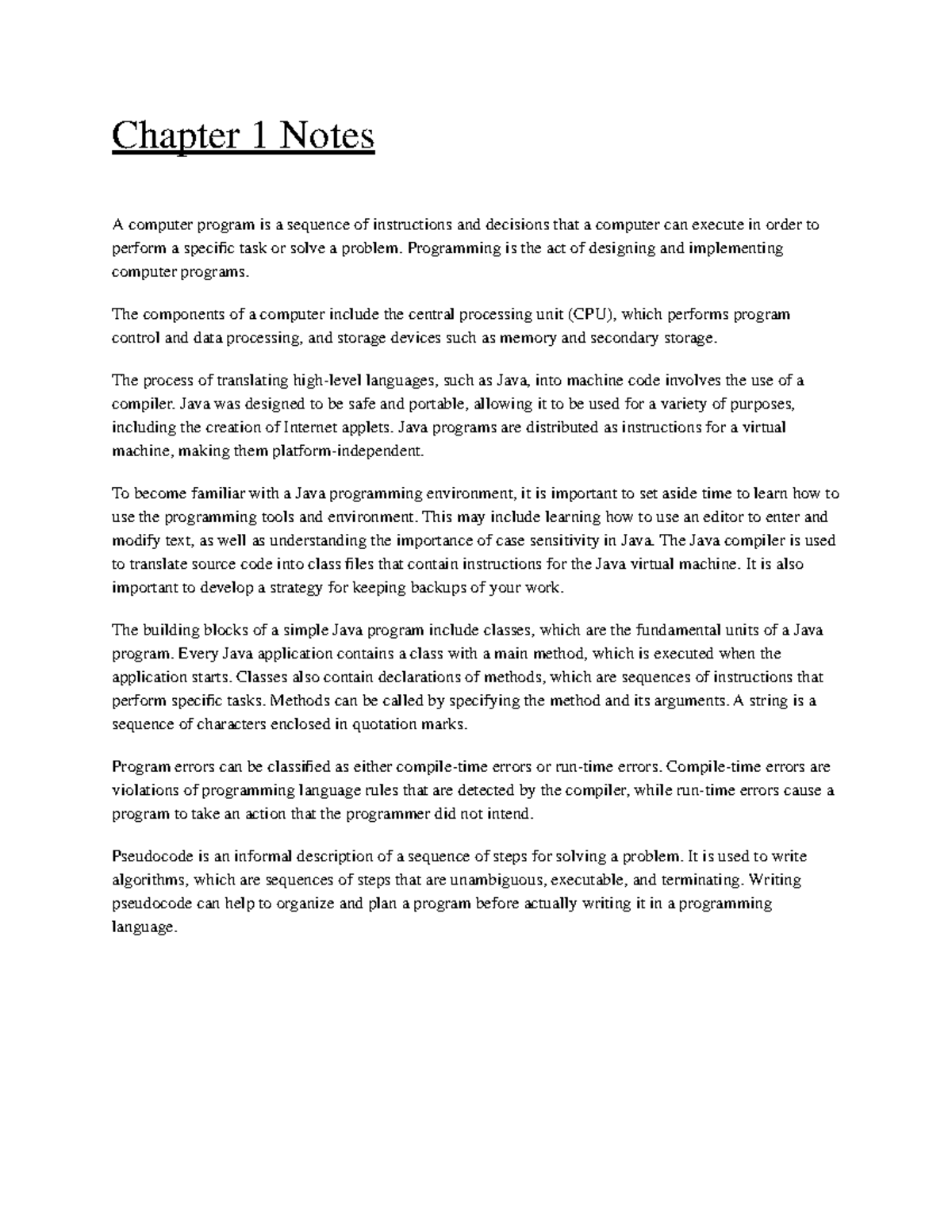 CSE 2221 Notes Chapter 1-1 - Chapter 1 Notes A computer program is a ...