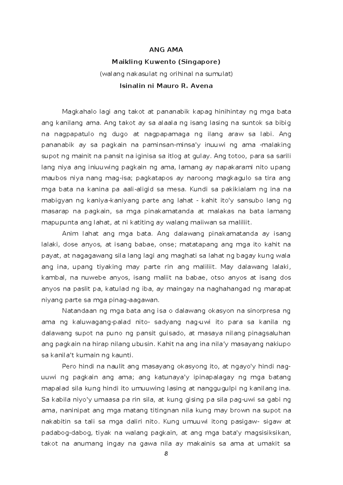 ANG-AMA-akda - filipino - ANG AMA Maikling Kuwento (Singapore) (walang ...