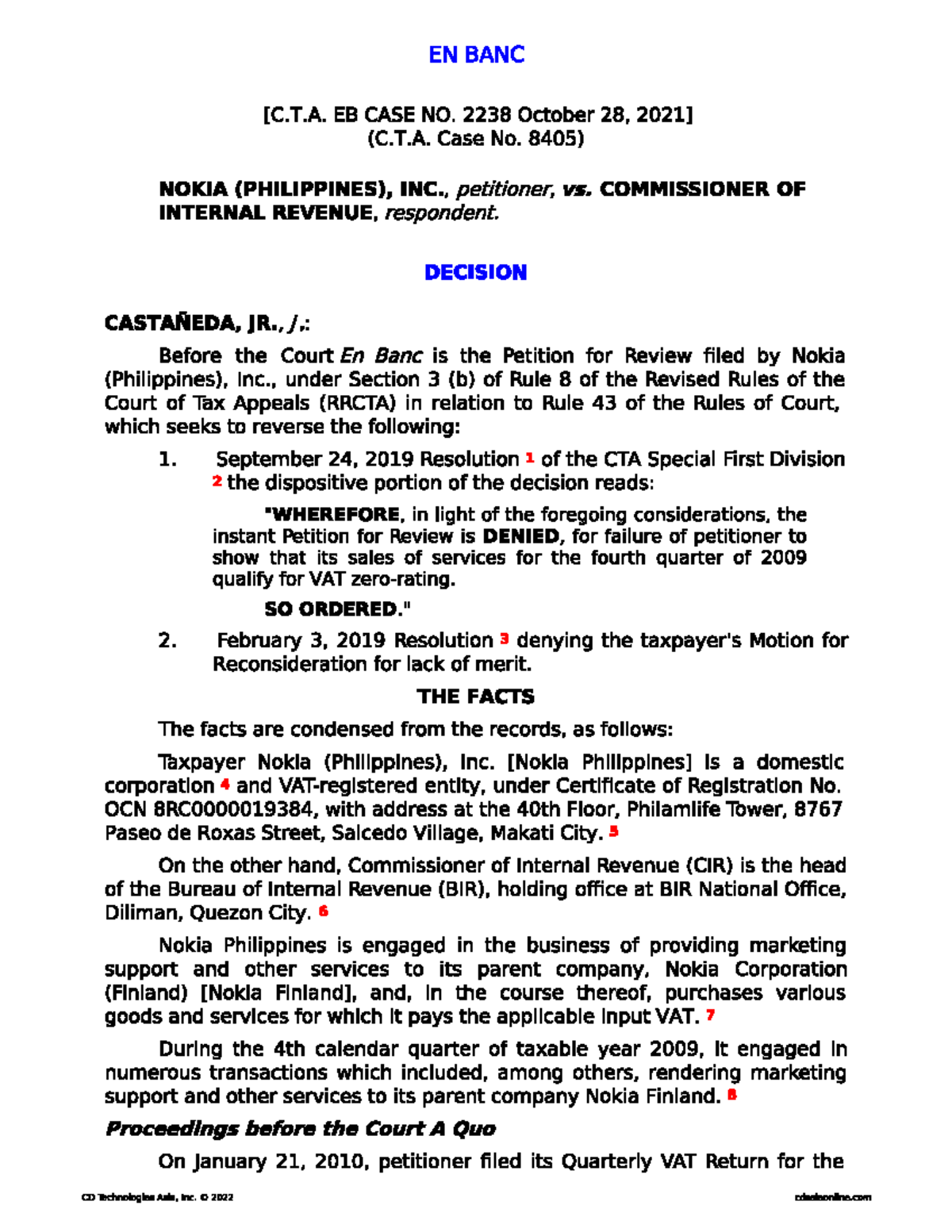 C.T.A. CASE E.B 2238 - dsnifhb - Corporate Law - Studocu