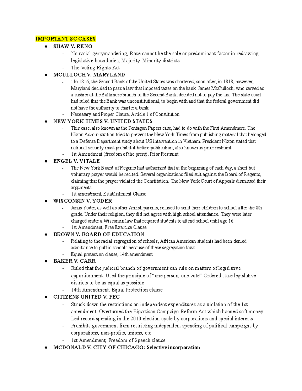 AP GOV everything - A summary of the whole course - IMPORTANT SC CASES ...